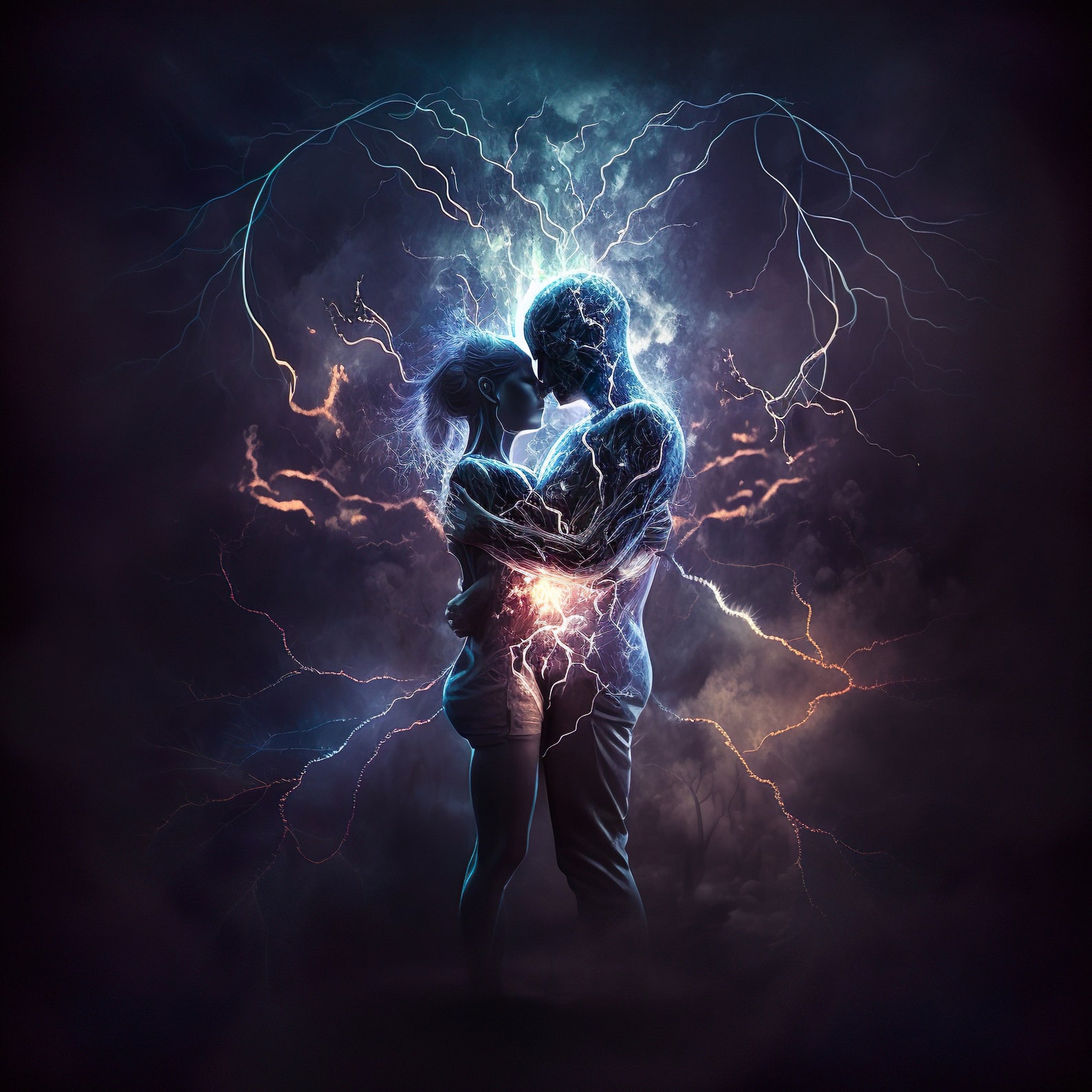 Electric Embrace Romantic Poster - Etsy