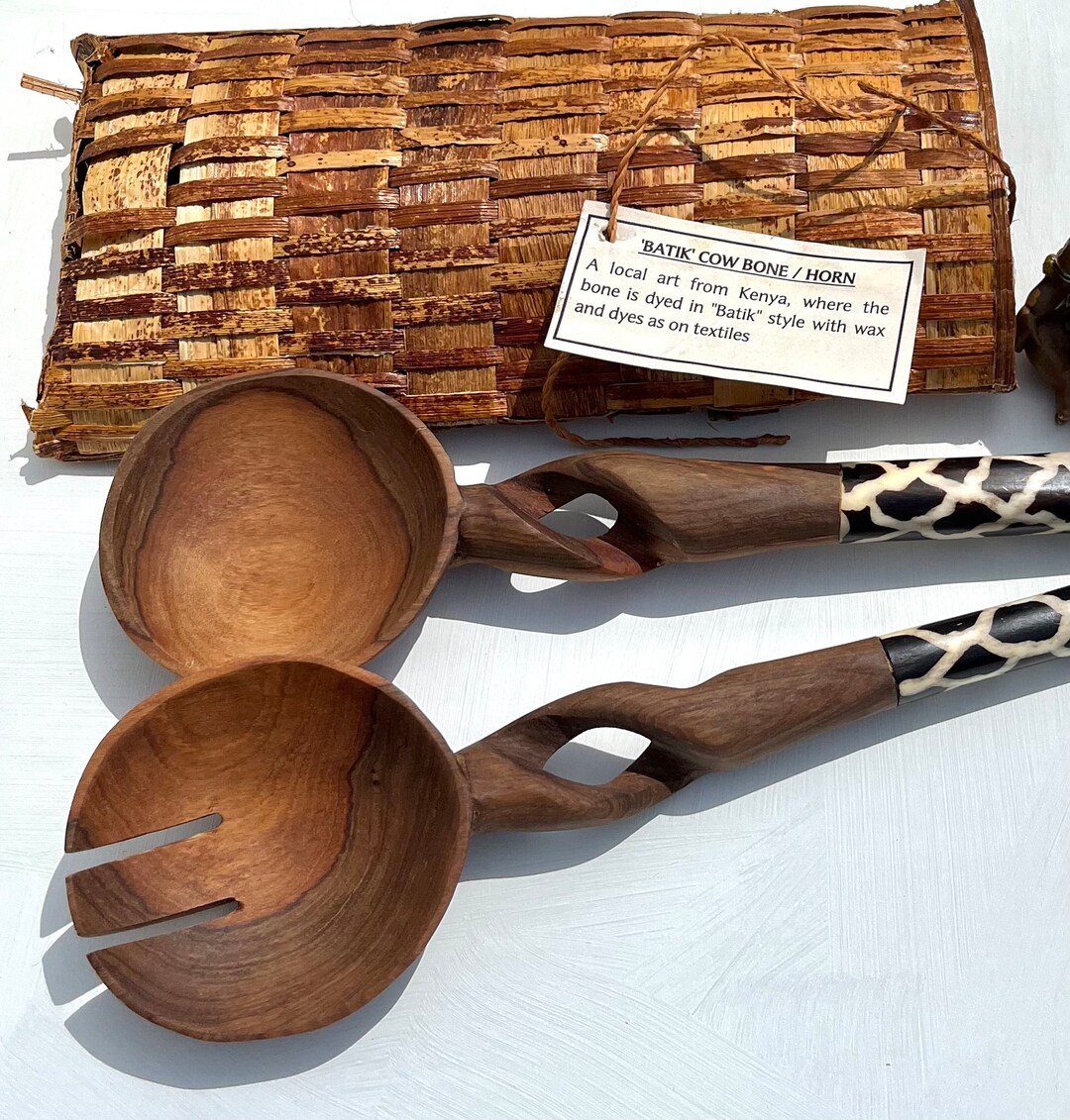 HAND CARVED Serving Utensils, African Origin, Batik Cow Bone/horn ...