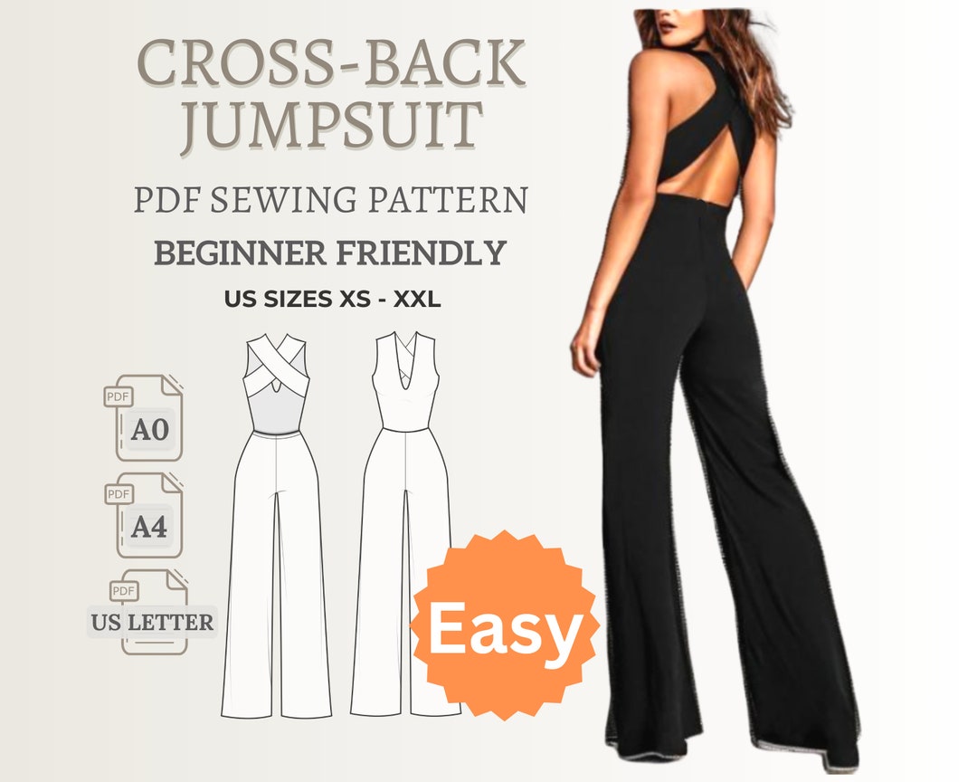 Backless Jumpsuit Sewing Pattern for Beginners XS-XXL Wide Leg - Etsy