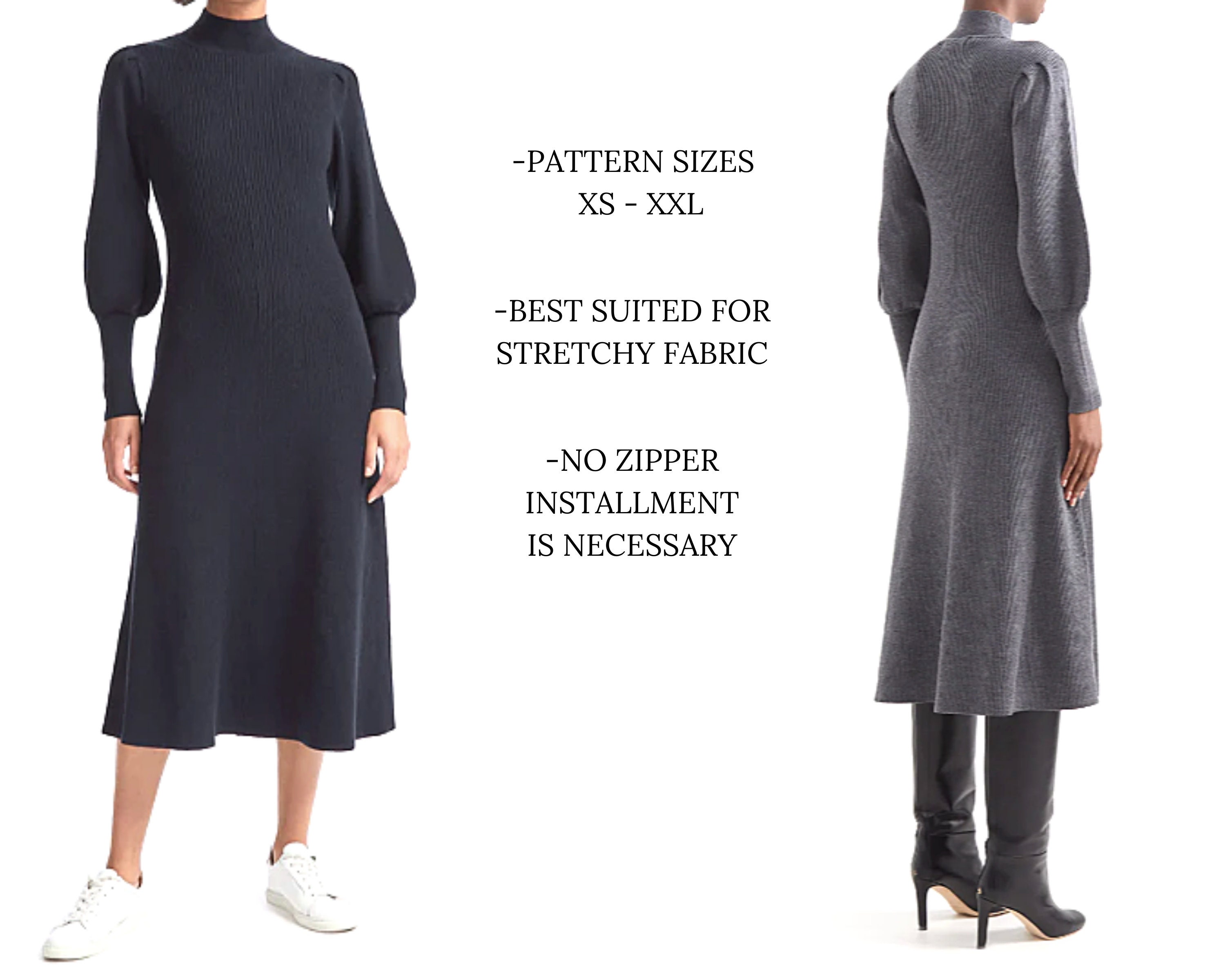 Easy Modest Mock Neck Dress Digital PDF Sewing Pattern US Size - Etsy