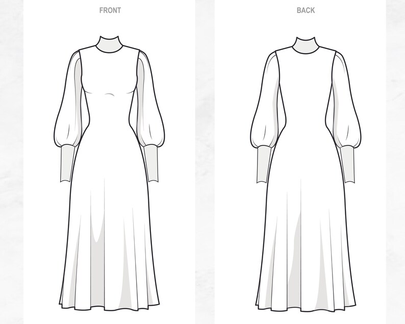 Easy Modest Mock Neck Dress Digital PDF Sewing Pattern US Size - Etsy