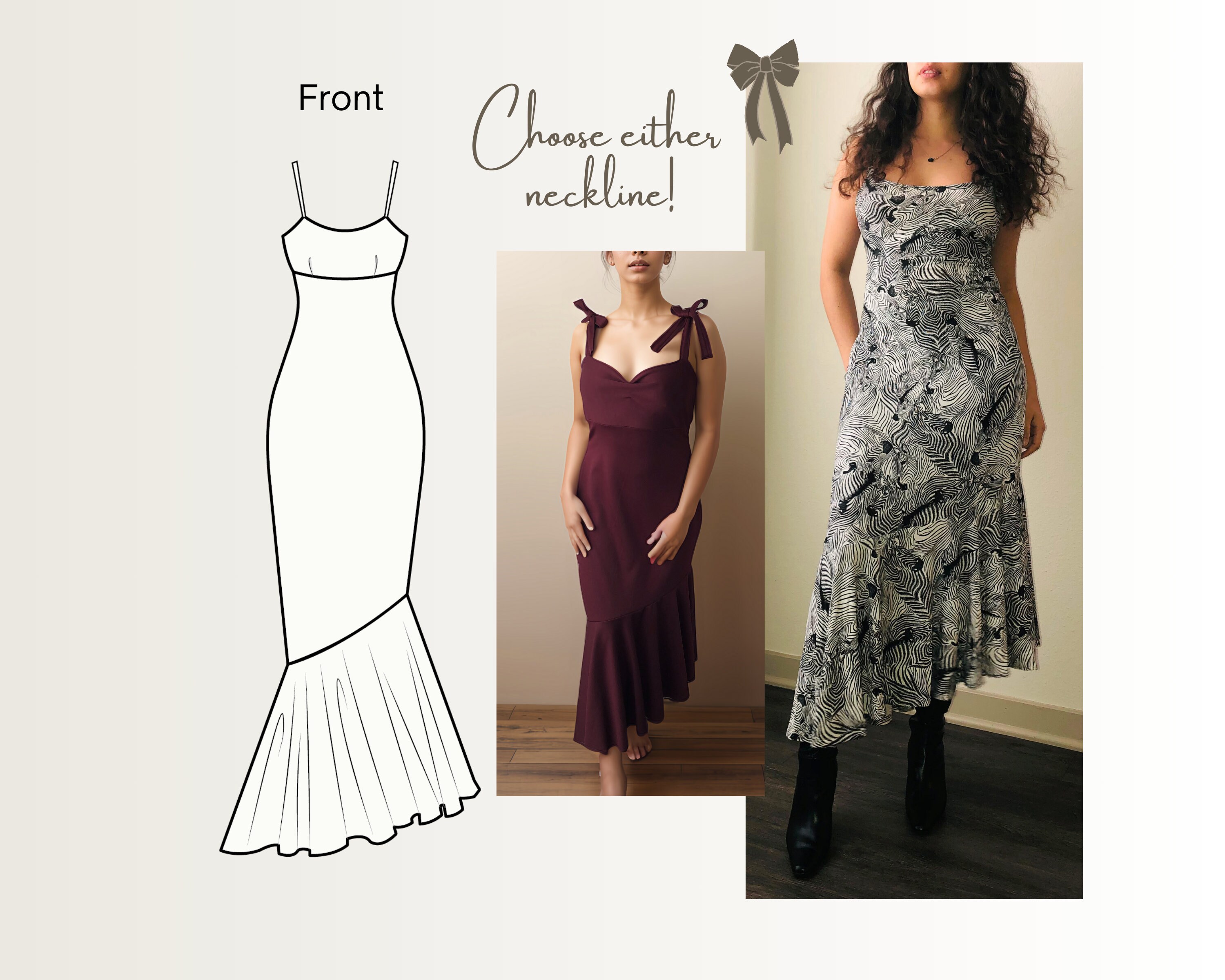 Flowy Asymmetrical Gown Sewing Pattern Ruffle Midi Dress Instant ...
