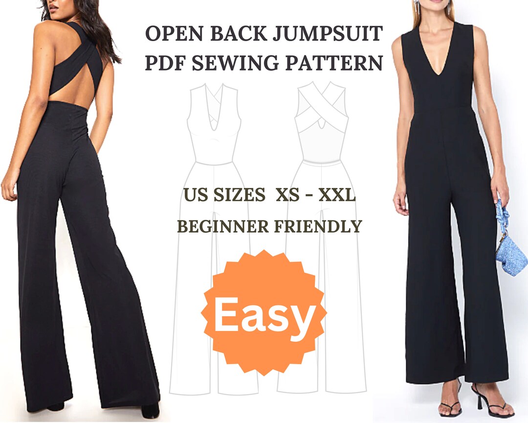 Backless Jumpsuit Sewing Pattern for Beginners XS-XXL Wide Leg - Etsy