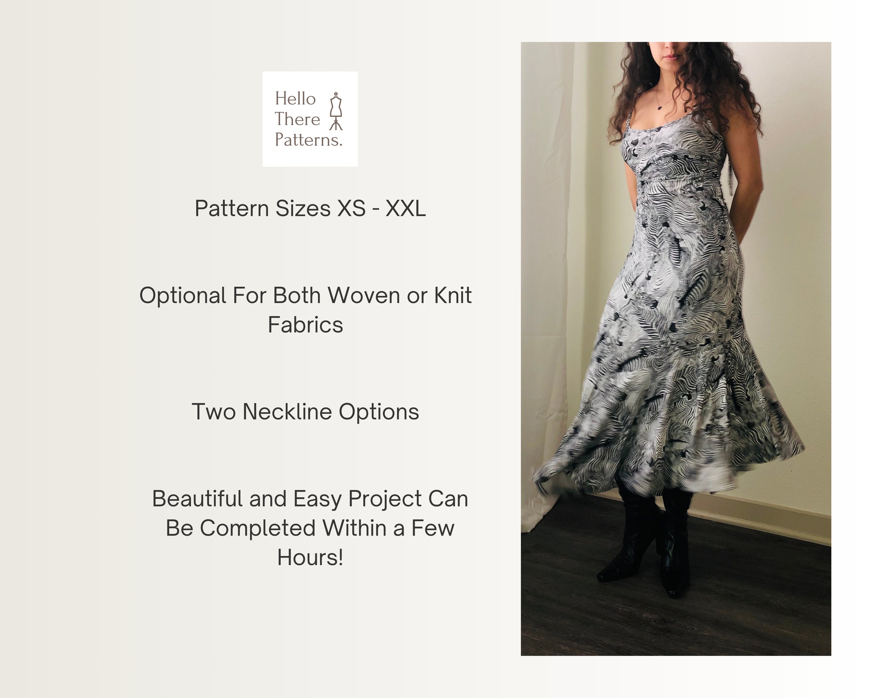Flowy Asymmetrical Gown Sewing Pattern Ruffle Midi Dress Instant ...