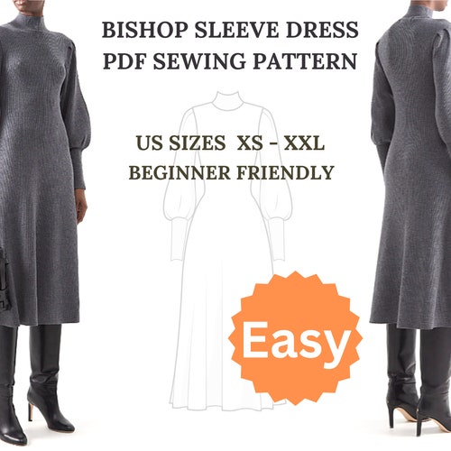 Easy Modest Mock Neck Dress Digital PDF Sewing Pattern US Size - Etsy