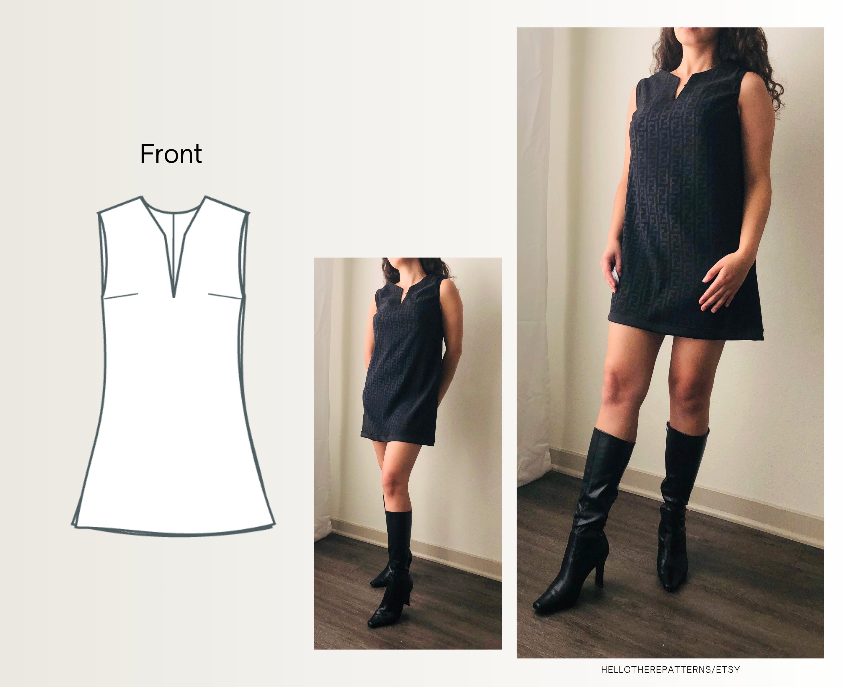 Notched Neckline Dress Sewing Pattern Elegant Short V-neck Dress PDF ...