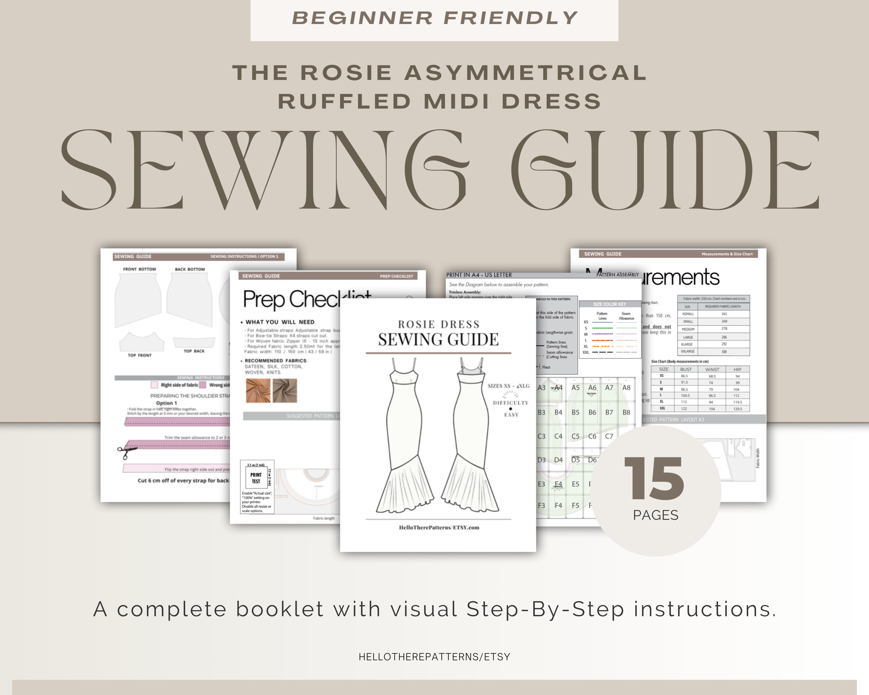 Flowy Asymmetrical Gown Sewing Pattern Ruffle Midi Dress Instant ...