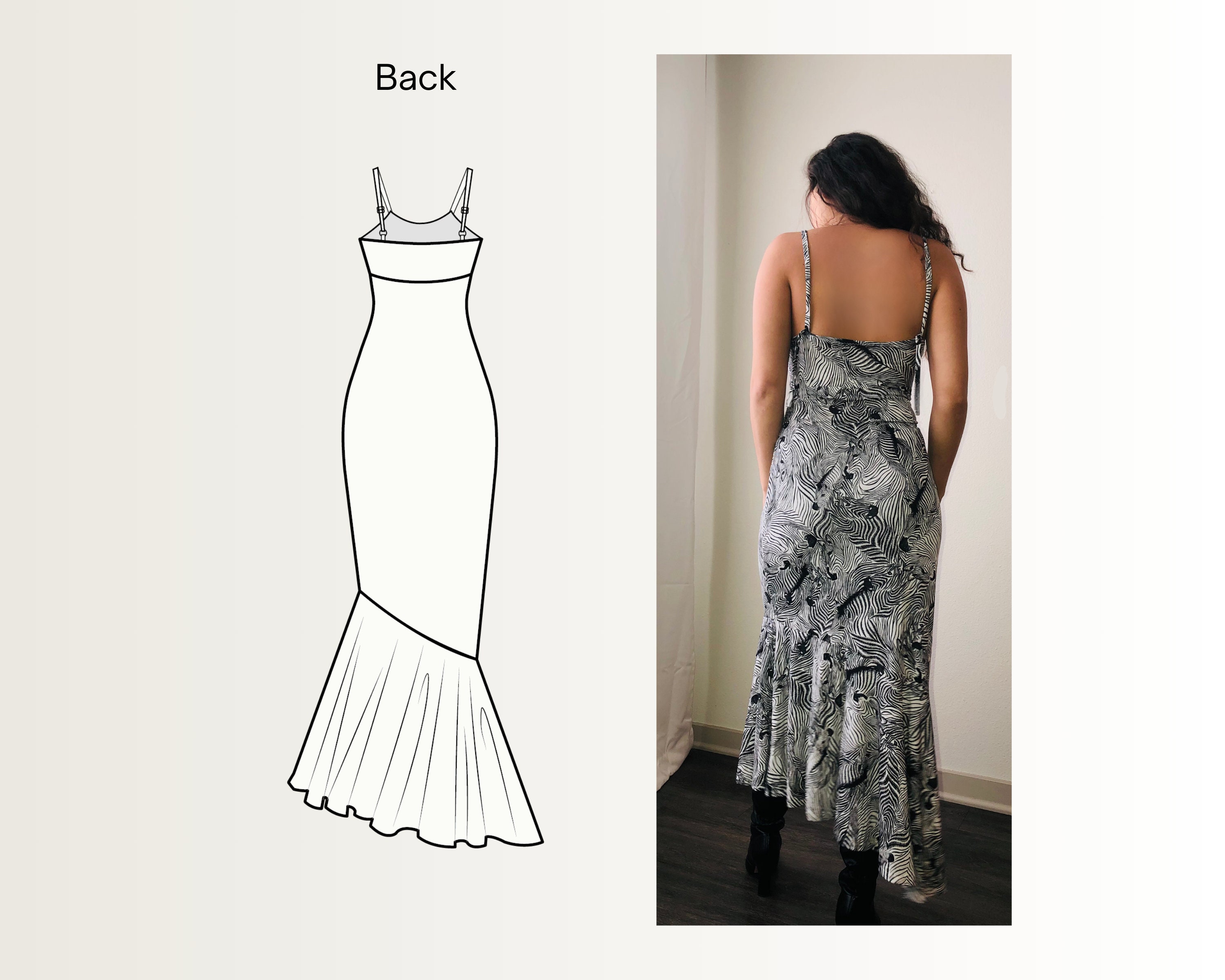 Flowy Asymmetrical Gown Sewing Pattern Ruffle Midi Dress Instant ...