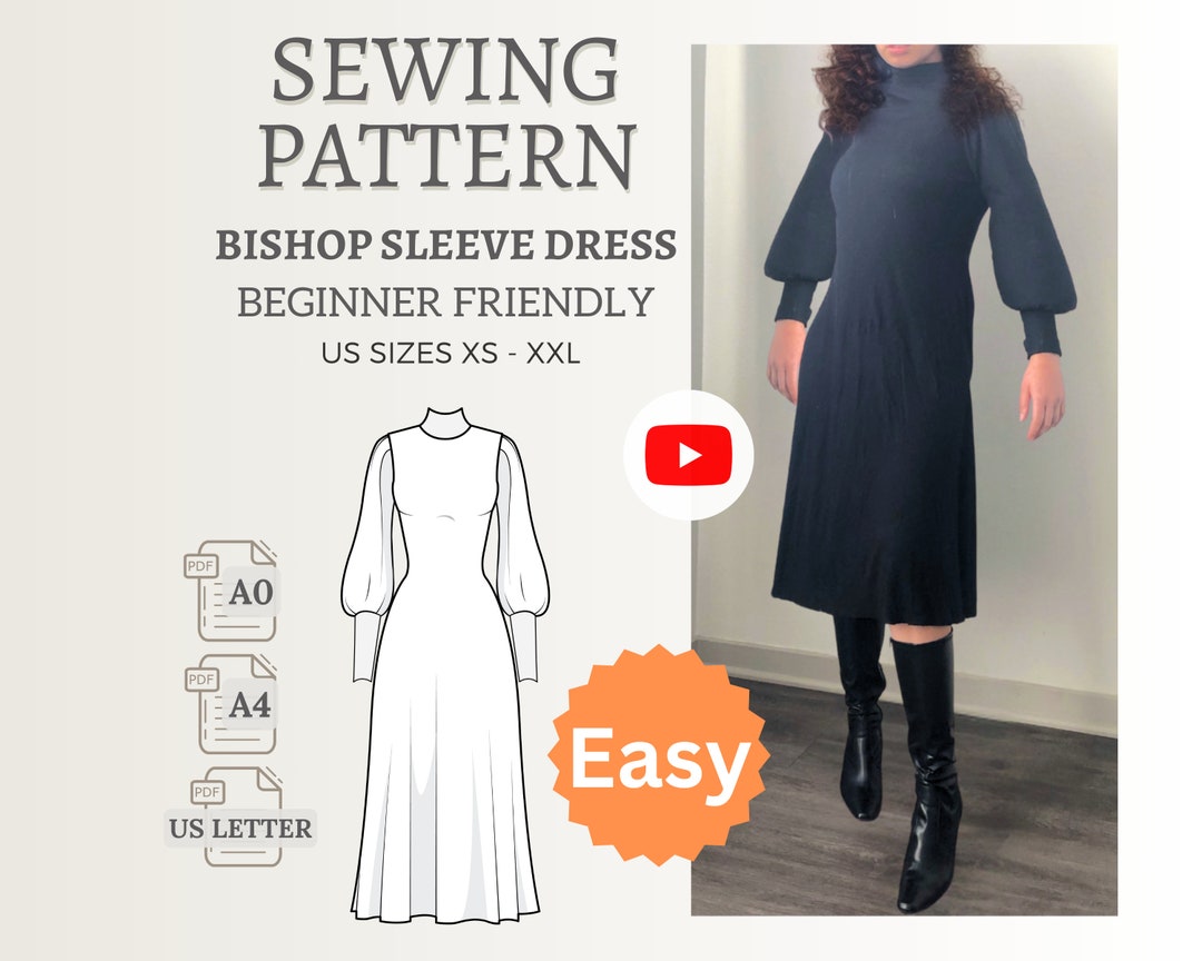 Easy Modest Mock Neck Dress Digital PDF Sewing Pattern 6 Sizes XS - 2XL ...