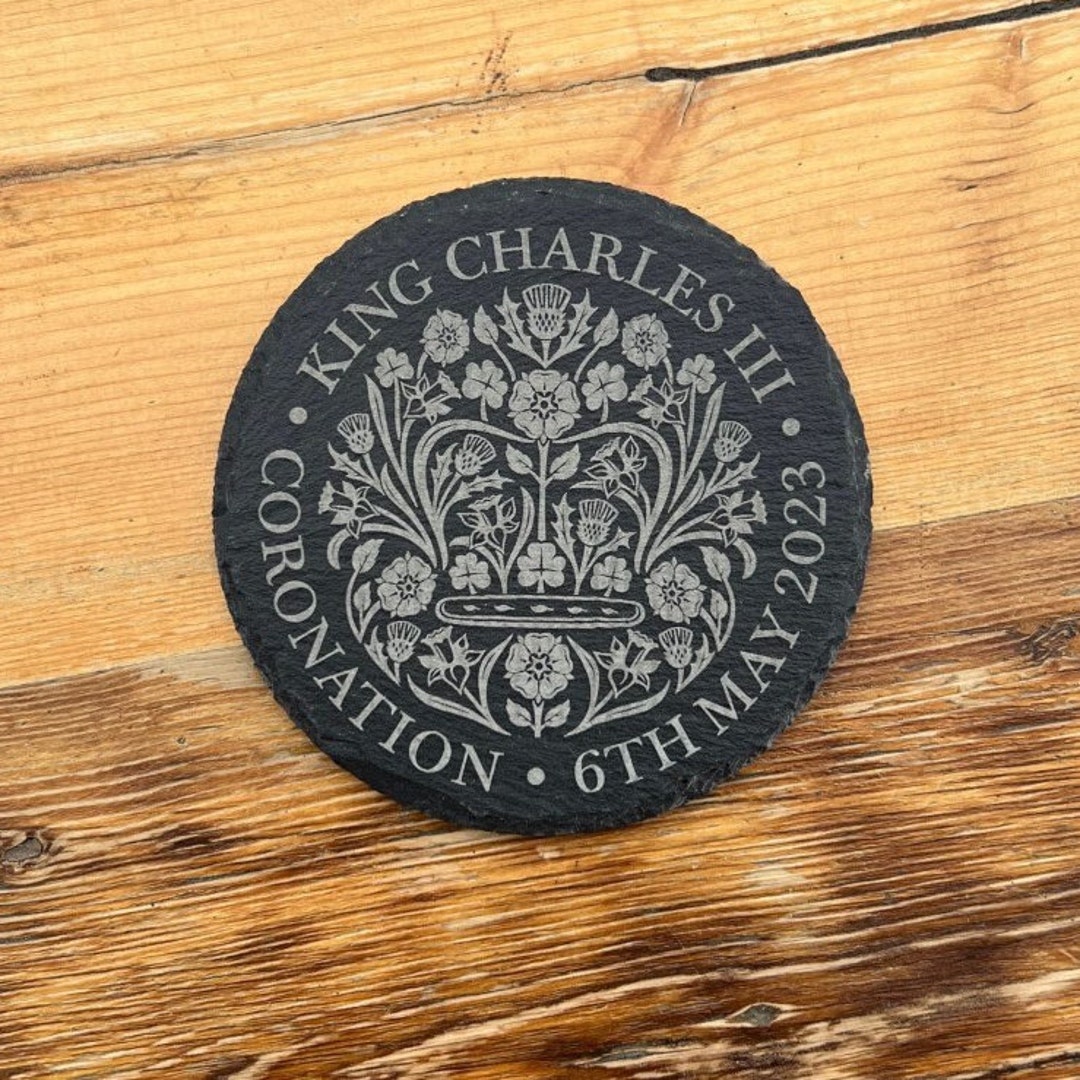 Coronation Emblem King Charles III Slate Coaster, Commemorative ...