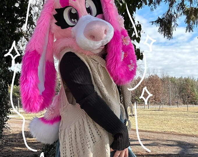 Flowery Pretty in Pink Spaniel Fursuit Mini Partial Head and Tail - Etsy