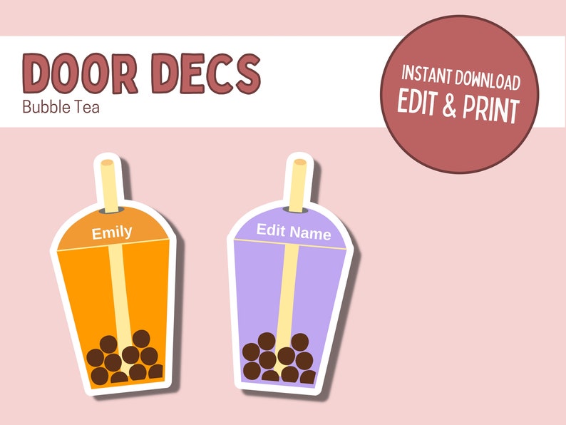 INSTANT DOWNLOAD Door Dec Bubble Tea RA Resident Advisor Printable dorm ...