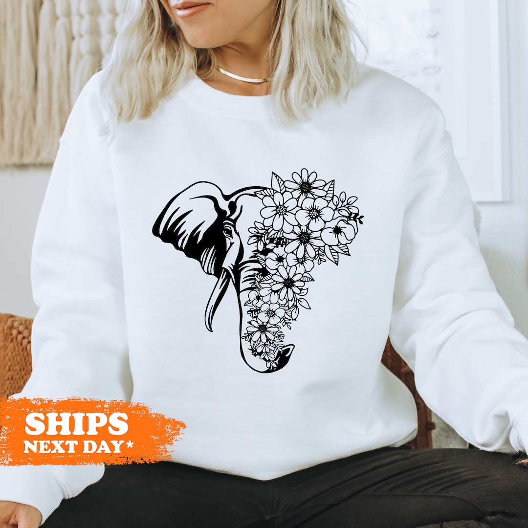 Floral Elephant Sweater Boho Elephant Hoodie Elephant Lover - Etsy