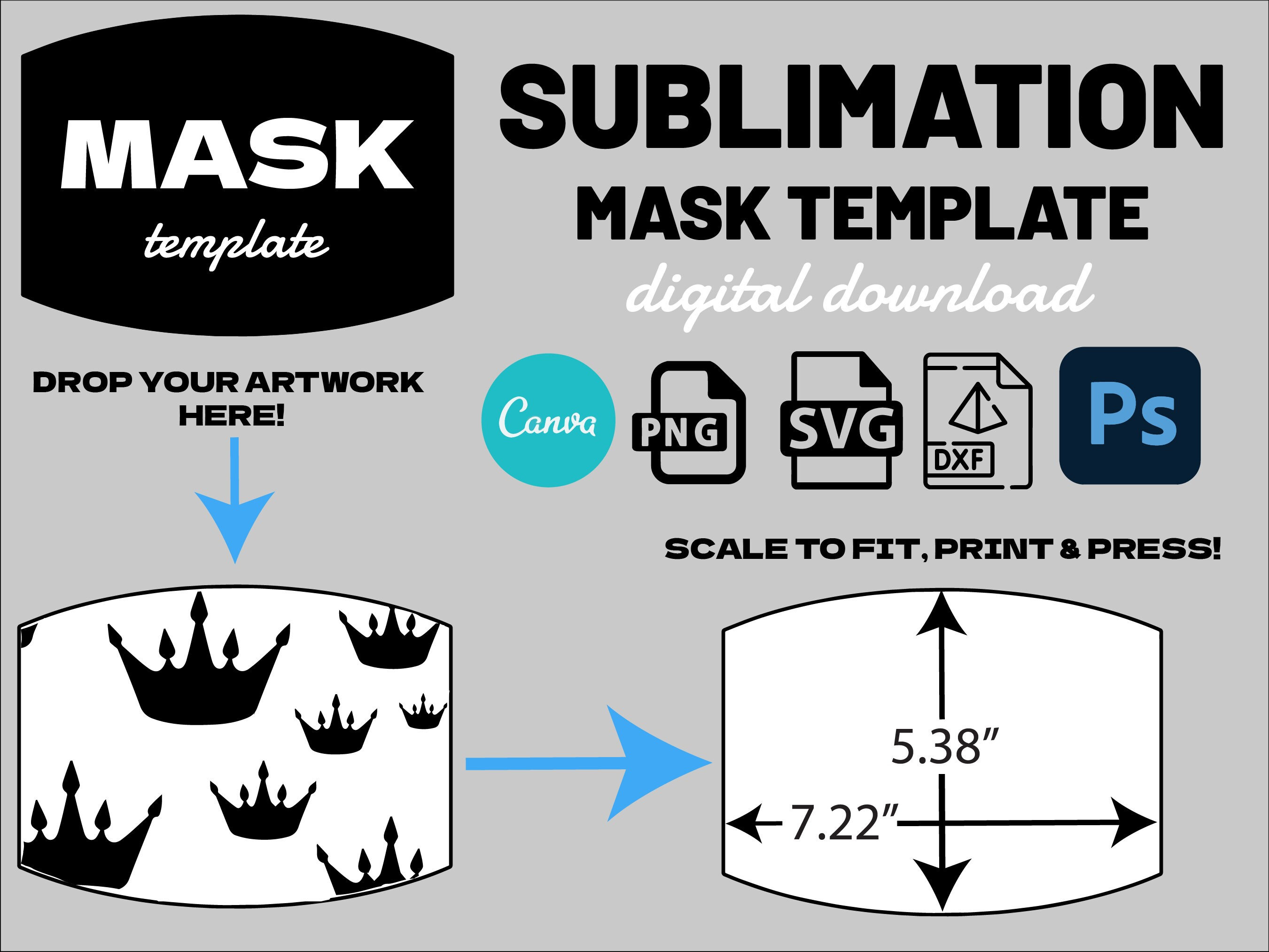 Sublimation Mask Template, Canva Mask Template, Word Template, Face ...