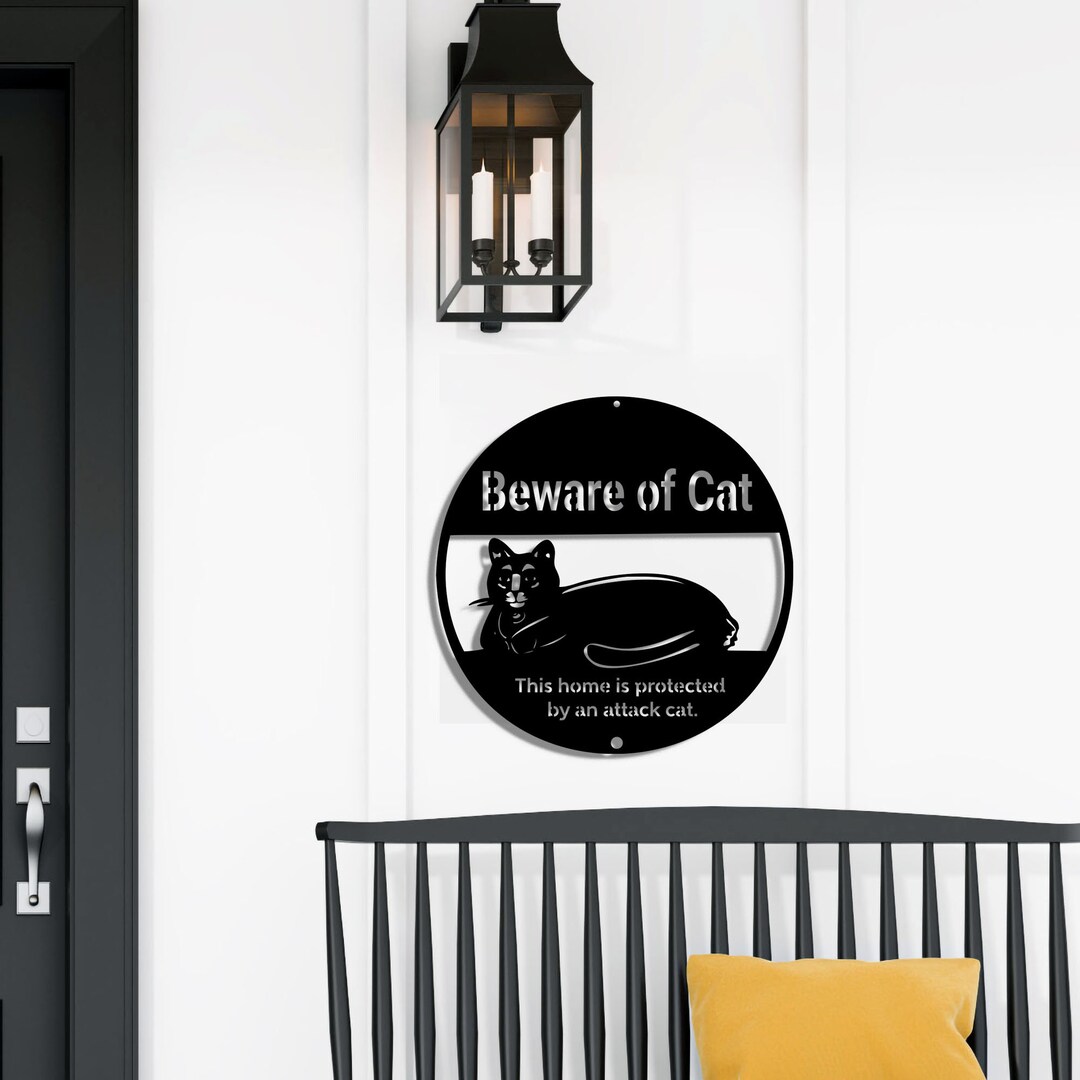 Beware of Cat Metal Sign - Cat Protection Metal Sign - Round Metal Sign ...