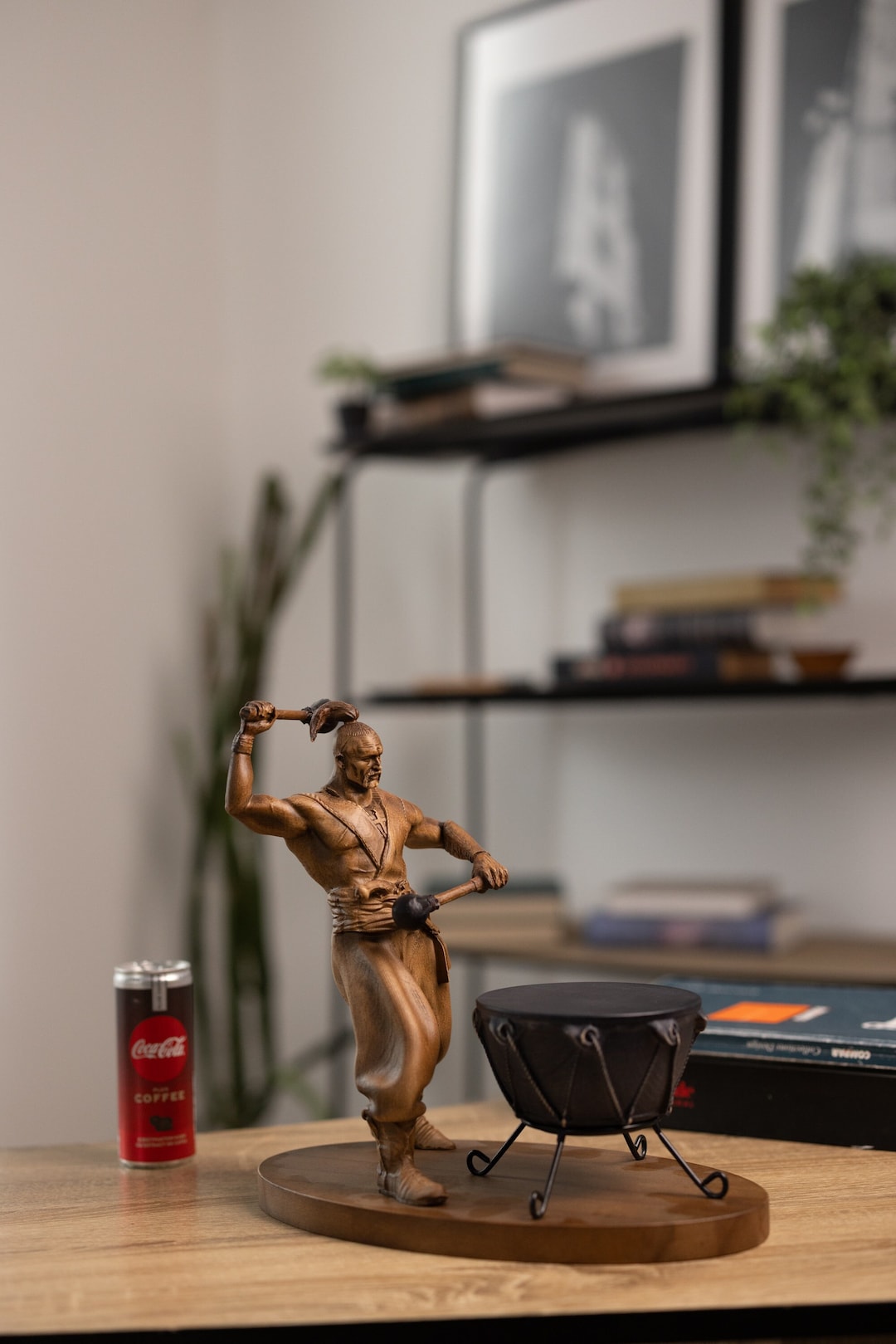 Handmade Wooden Cossack With Drum Statue Premium Beech Wood With Toner ...