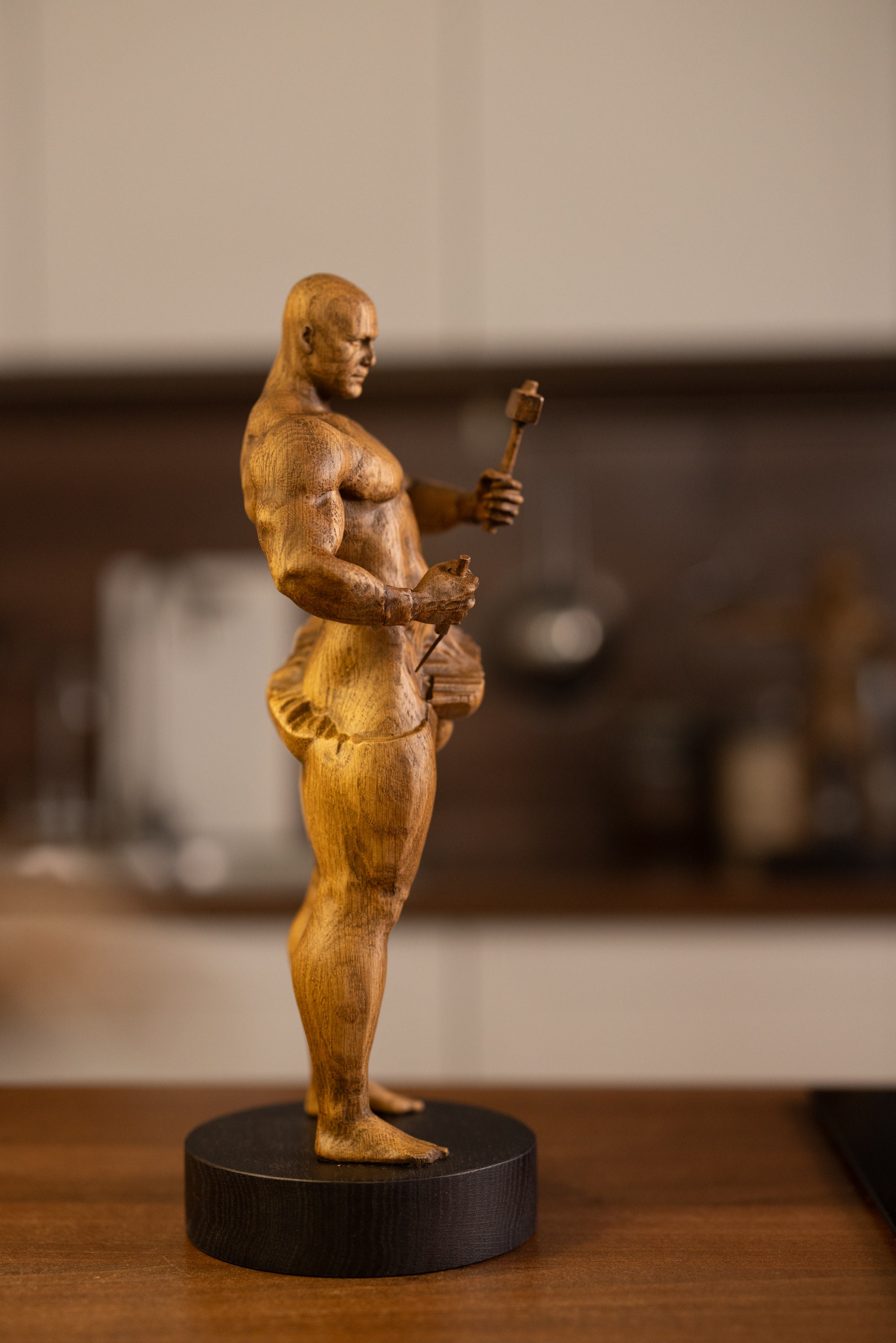 Wooden Bodybuilder Statue Handmade Sculpture Decorative Figurine ...