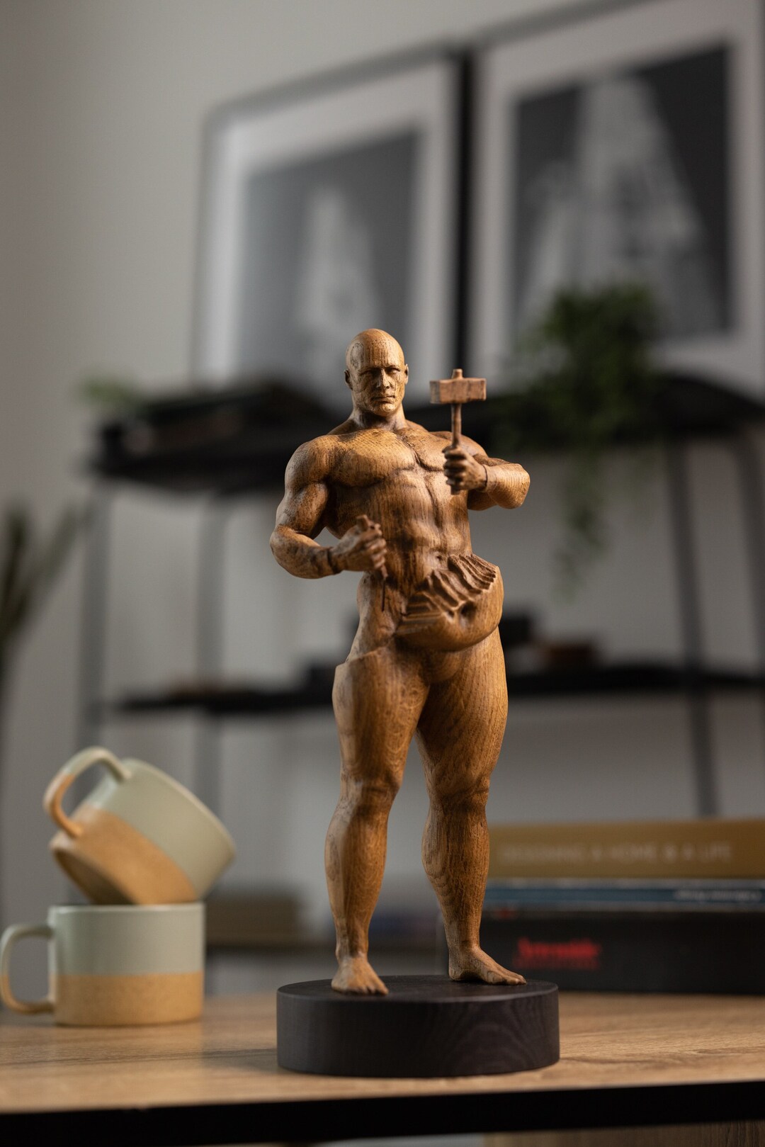 Wooden Bodybuilder Statue Handmade Sculpture Decorative Figurine ...