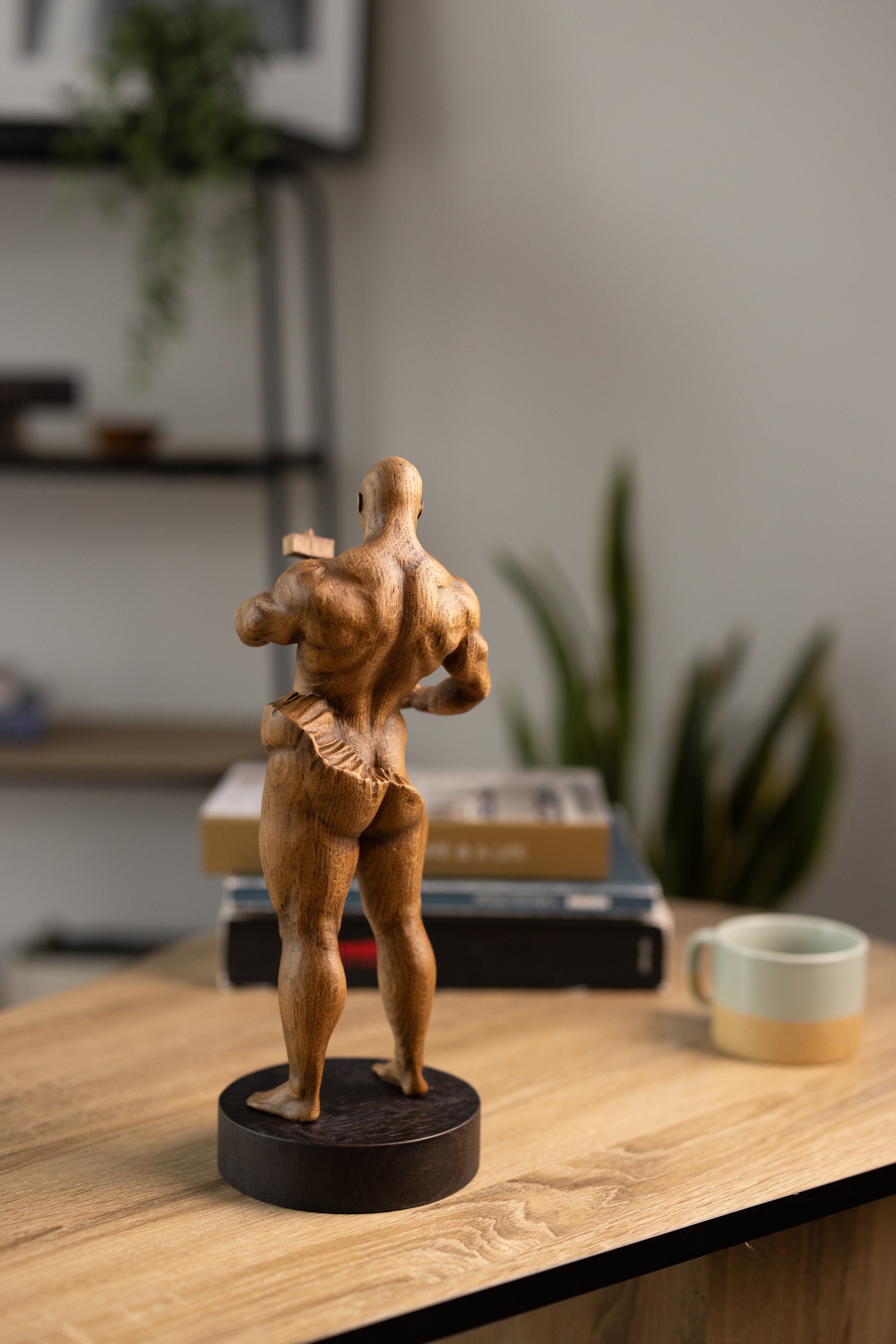 Wooden Bodybuilder Statue Handmade Sculpture Decorative Figurine ...