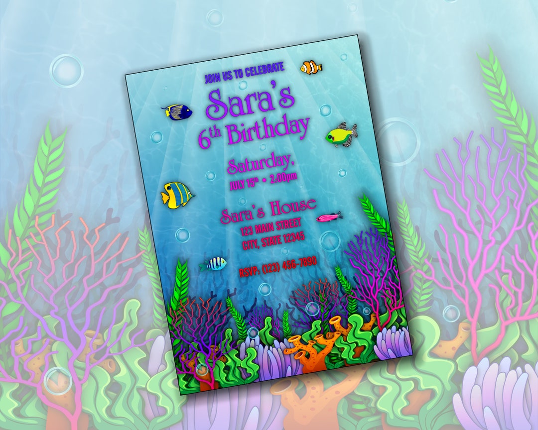 Underwater Birthday Invitation, Ocean Birthday Party, Tropical Fish ...