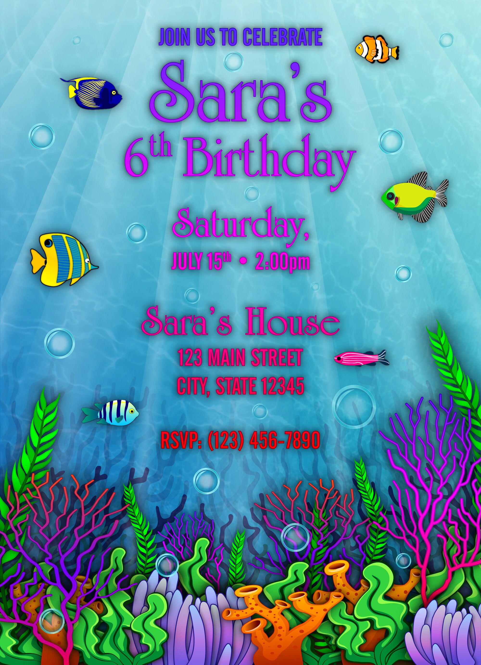Underwater Birthday Invitation, Ocean Birthday Party, Tropical Fish ...