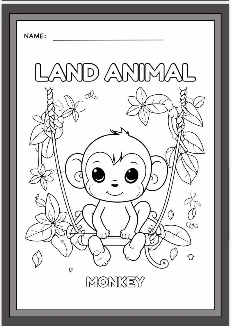 Black & White Land Animal Coloring Pages for Kids 7 Page Digital PDF ...