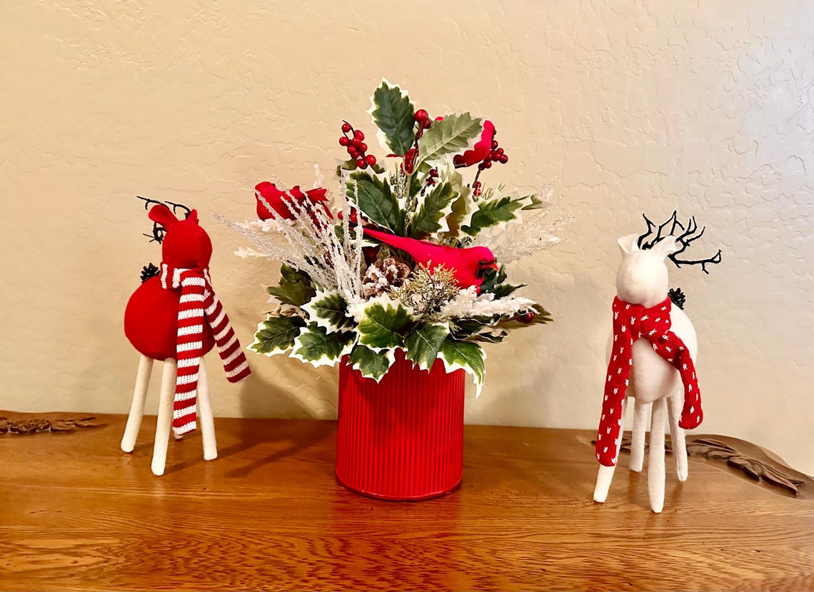 Cardinal Centerpiece, Frosted Berry Pine; Variegated Holly; Table ...