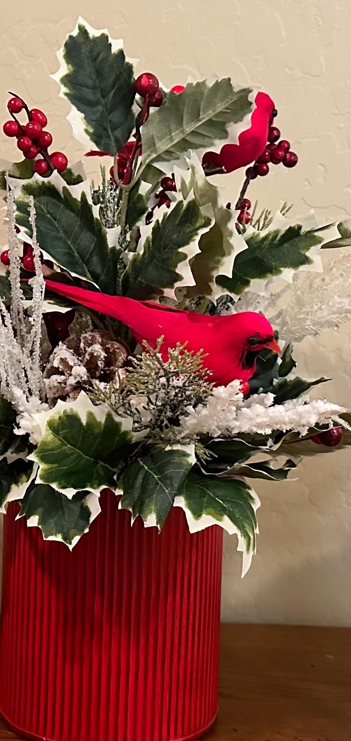 Cardinal Centerpiece, Frosted Berry Pine; Variegated Holly; Table ...