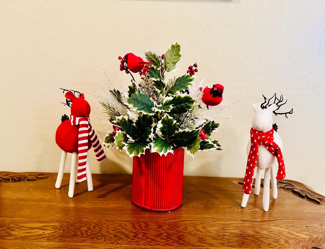 Cardinal Centerpiece, Frosted Berry Pine; Variegated Holly; Table ...
