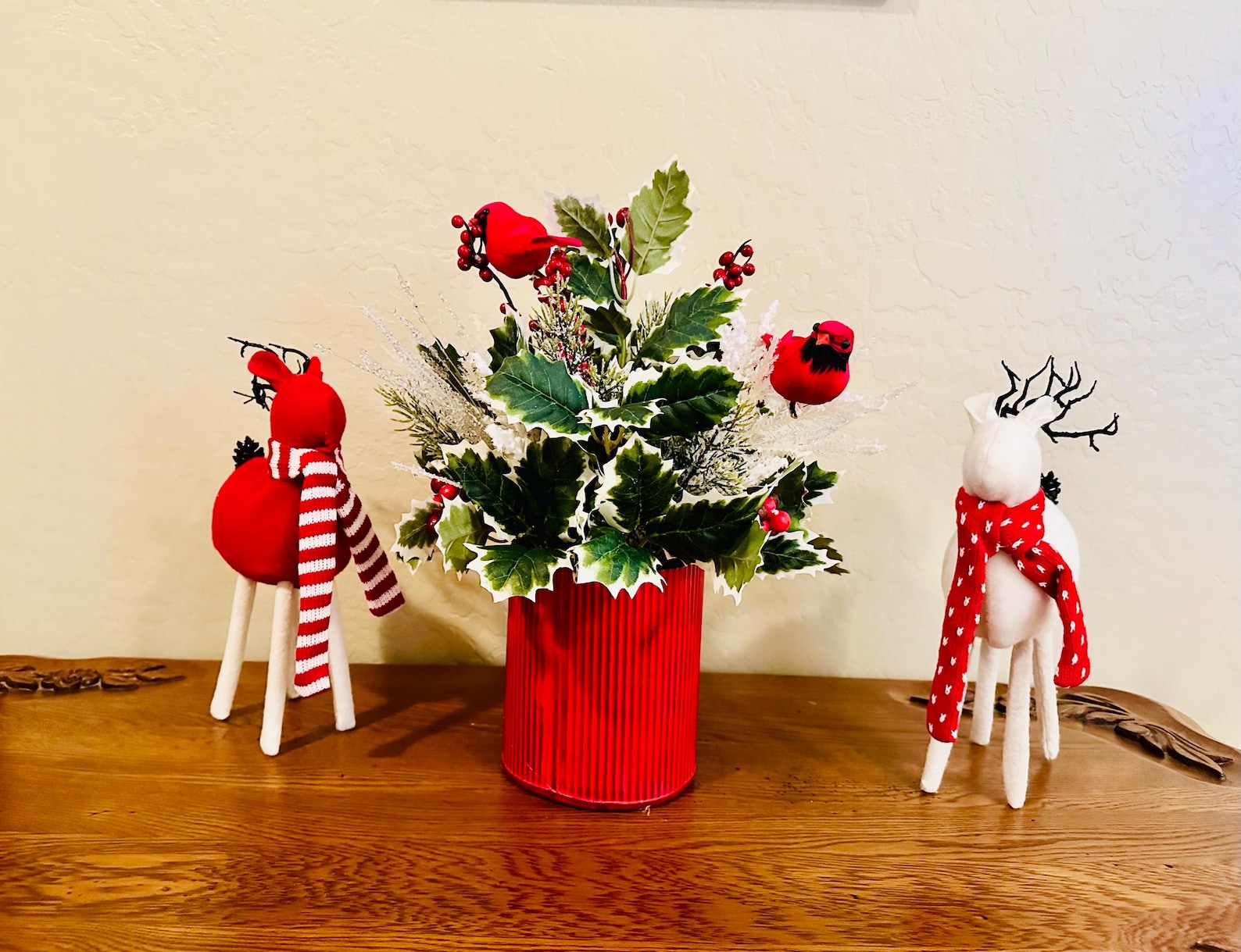Cardinal Centerpiece, Frosted Berry Pine; Variegated Holly; Table ...