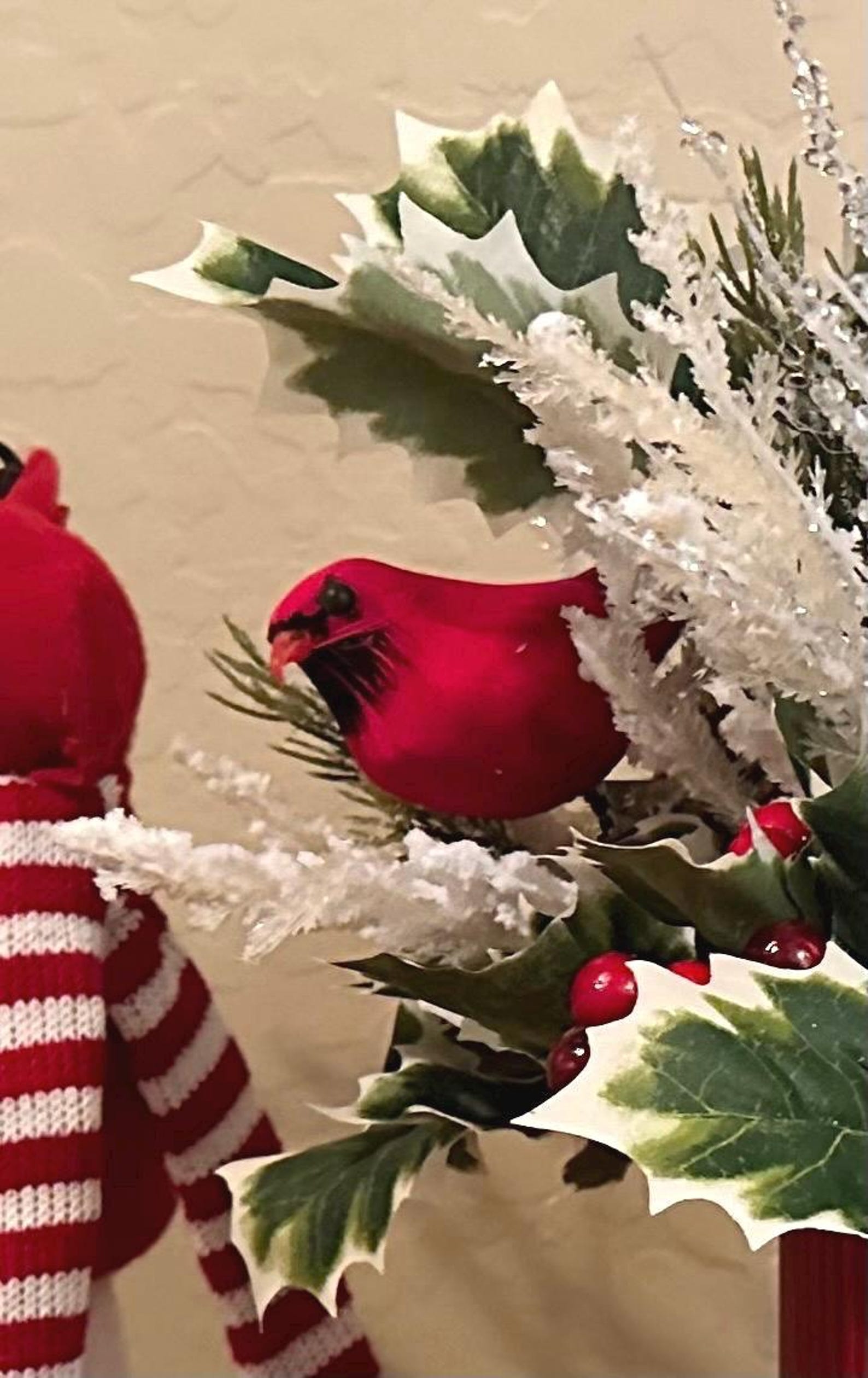 Cardinal Centerpiece, Frosted Berry Pine; Variegated Holly; Table ...