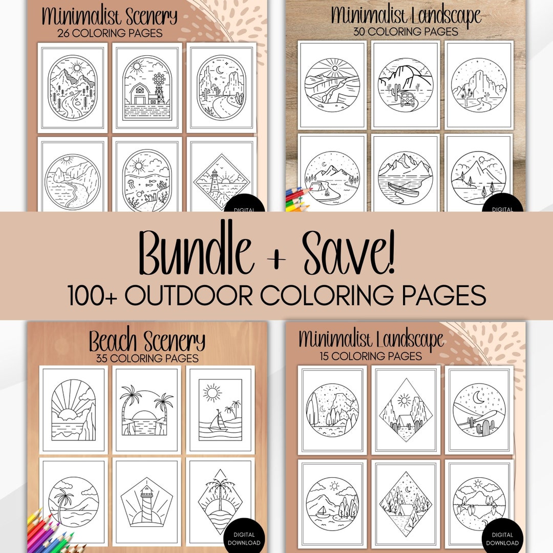 Minimalist Coloring Pages Bundle Printable Coloring Pages Landscape ...