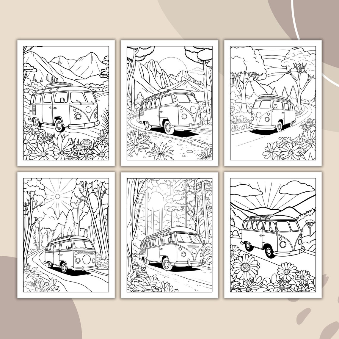 Road Trip Coloring Pages Minimalist Scenery Coloring for All Ages ...