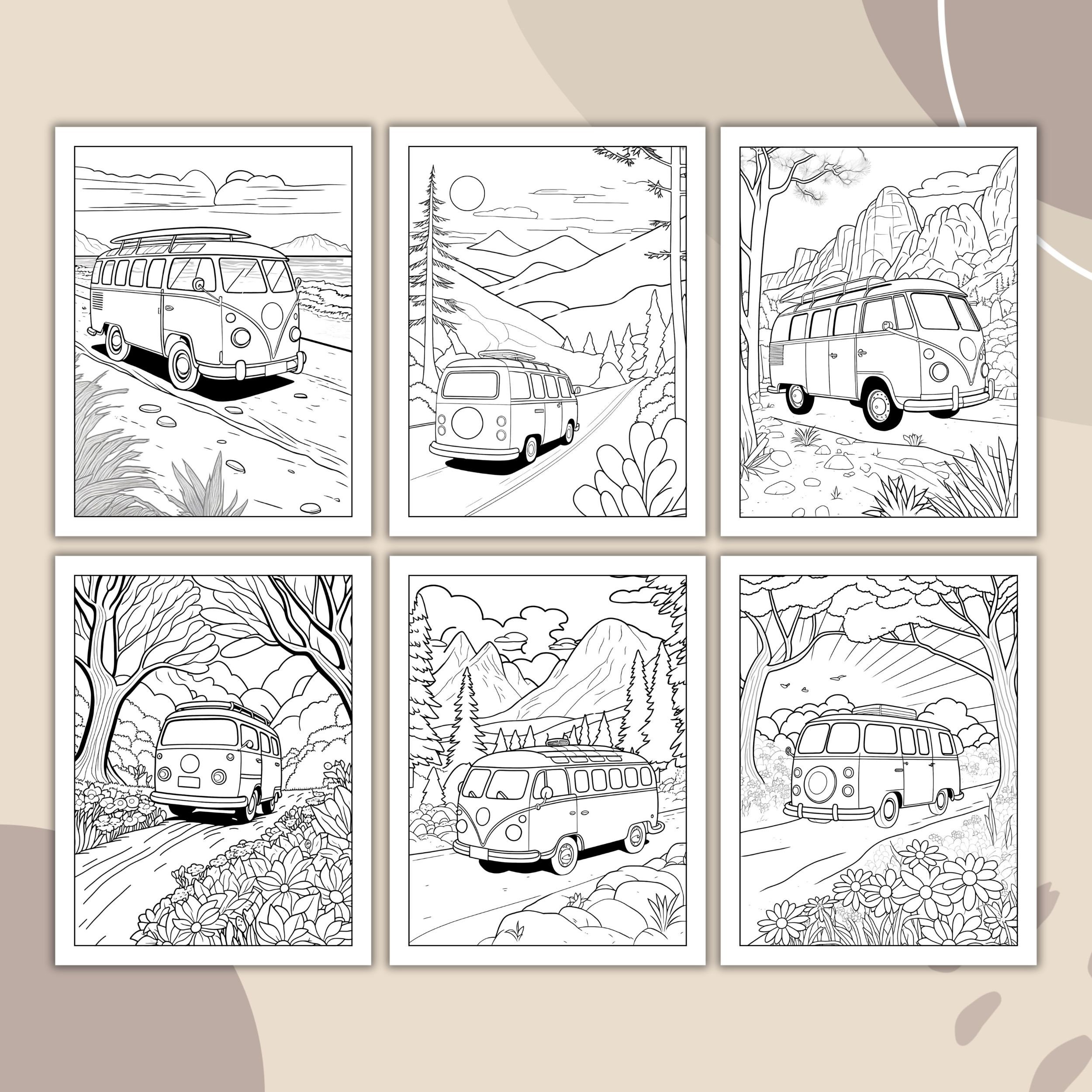 Road Trip Coloring Pages Minimalist Scenery Coloring for All Ages ...