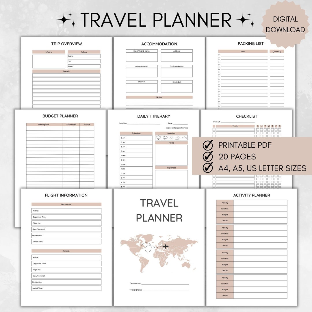 Travel Planner Printable Travel Template Digital Download - Etsy