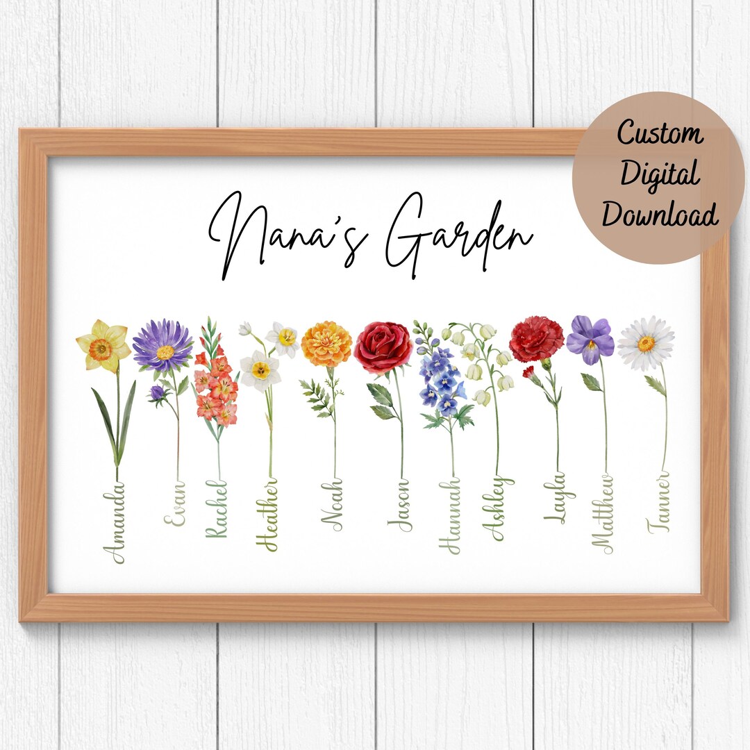 Nana Gift Custom Birth Flower Nana's Garden Birth Flower Personalized ...