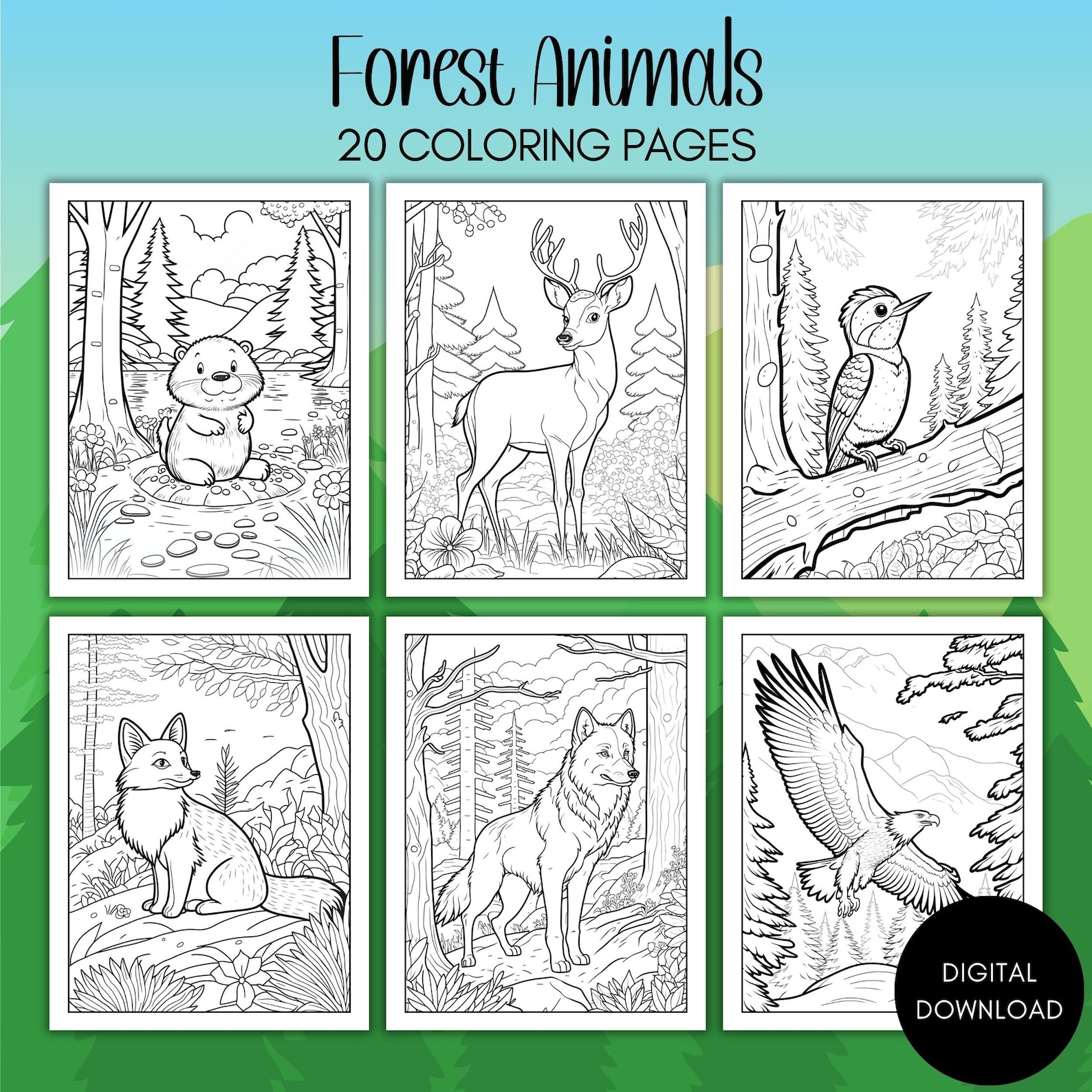 Animal Coloring Pages for Kids Coloring Printable Forest Coloring Book ...