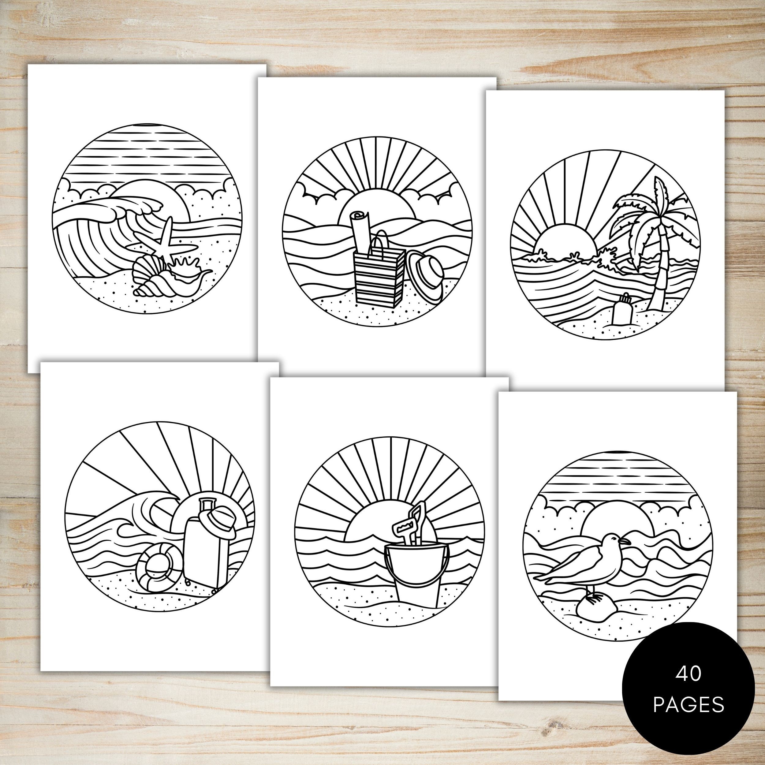 Beach Coloring Pages Printable Summer Coloring Bundle Printable Beach ...