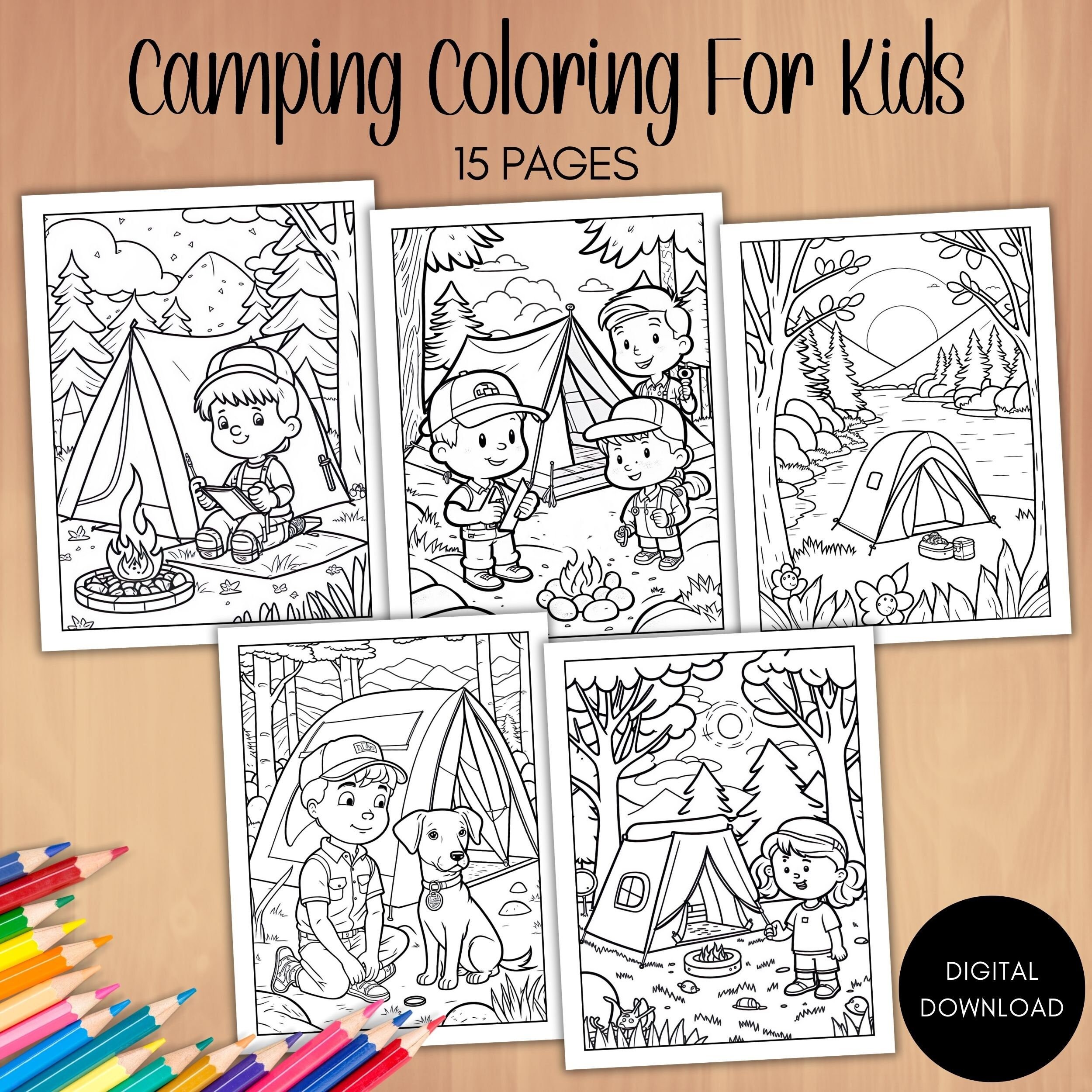 Camping Coloring Pages for Kids Coloring Printable Coloring - Etsy UK