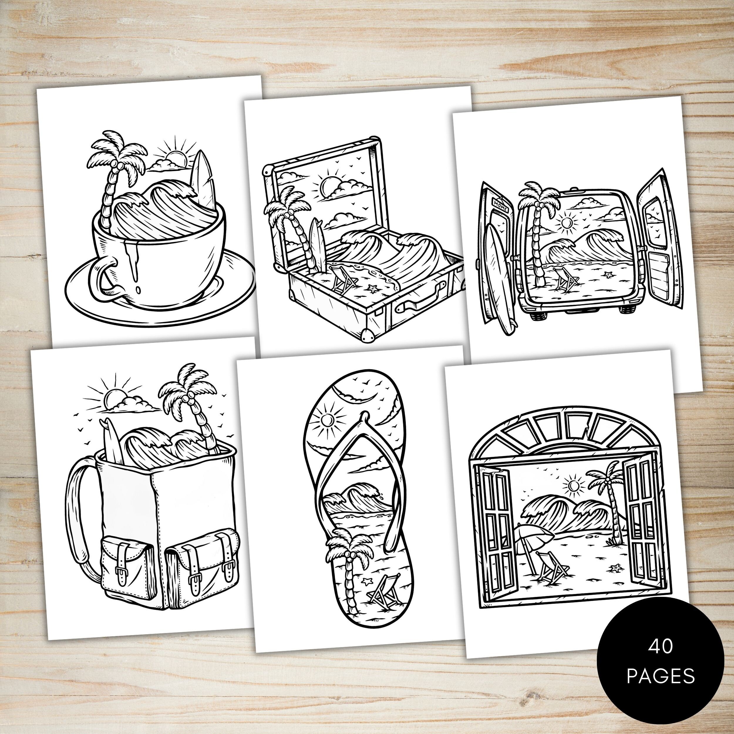 Beach Coloring Pages Printable Summer Coloring Bundle Printable Beach ...