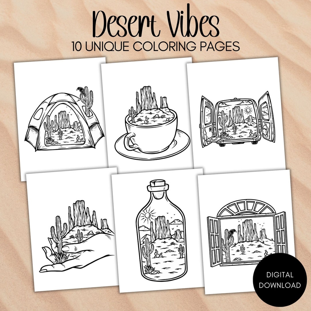 Desert Coloring Pages for Adults Printable Coloring Book Landscape ...