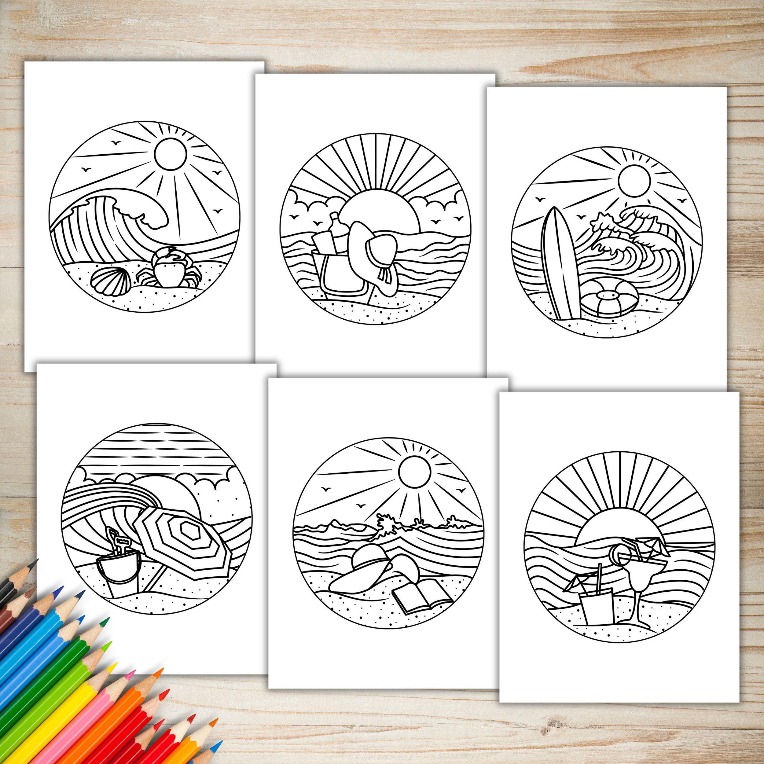 Beach Coloring Pages Printable Summer Coloring Bundle Printable Beach ...