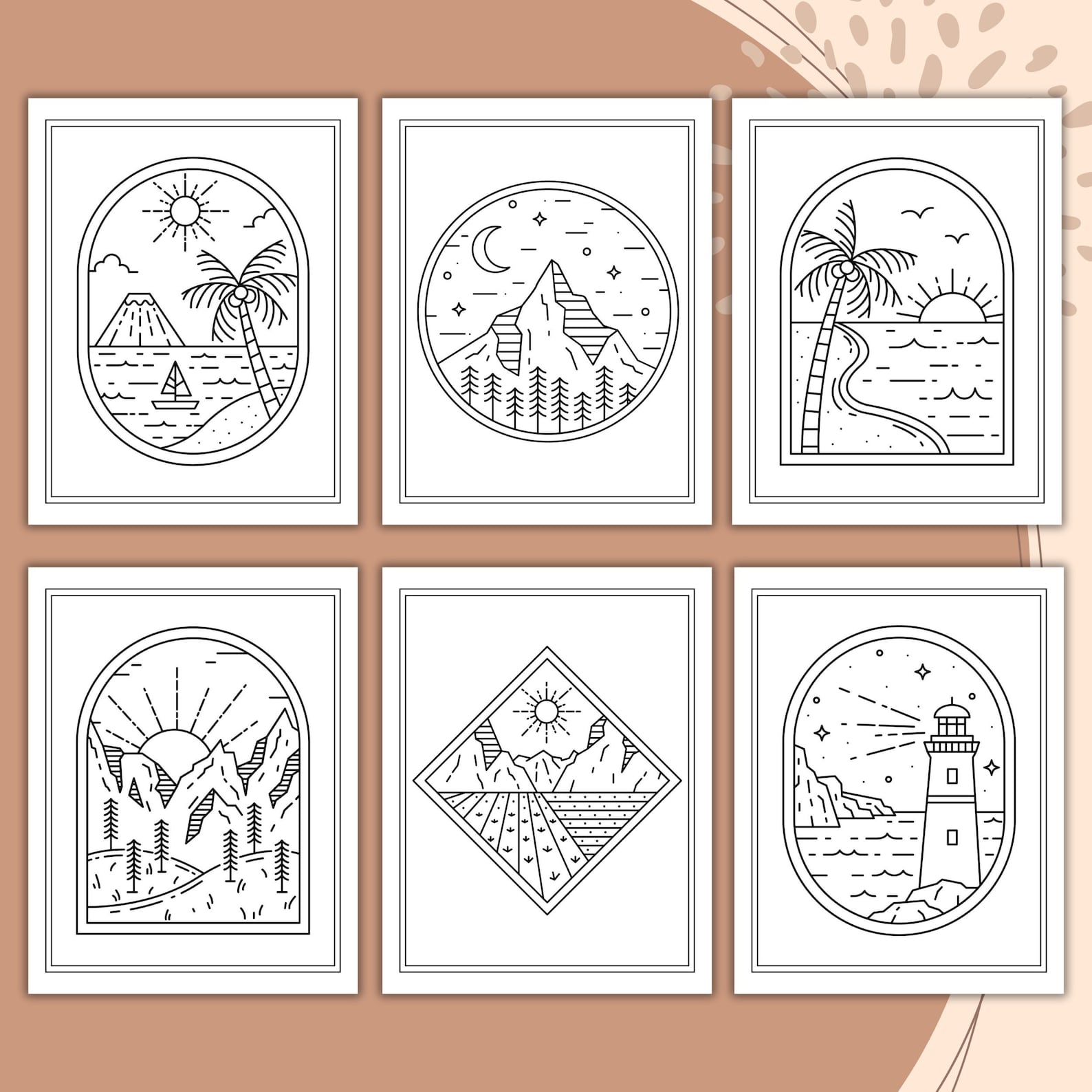 Minimalist Scenery Coloring Pages for Adults Printable Coloring Book ...