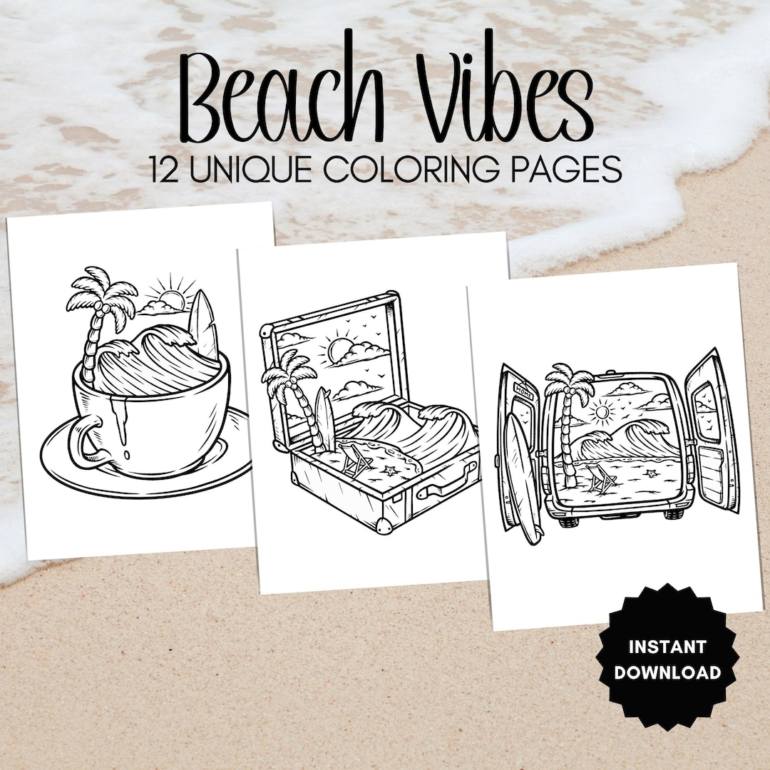 Beach Coloring Pages for Adults Printable Coloring Book Beach - Etsy