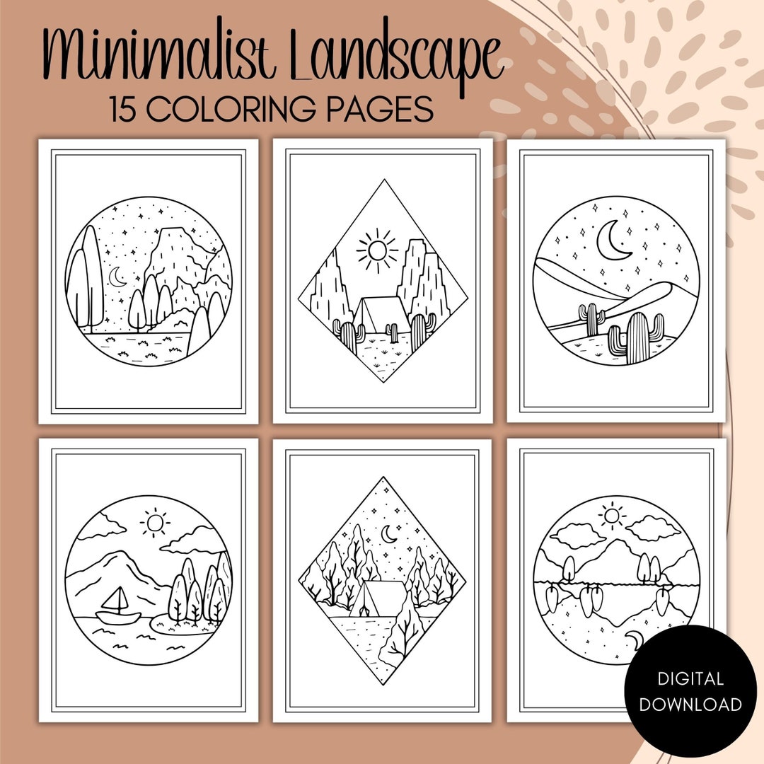 Minimalist Landscape Coloring Pages for Adults Printable Coloring Book ...