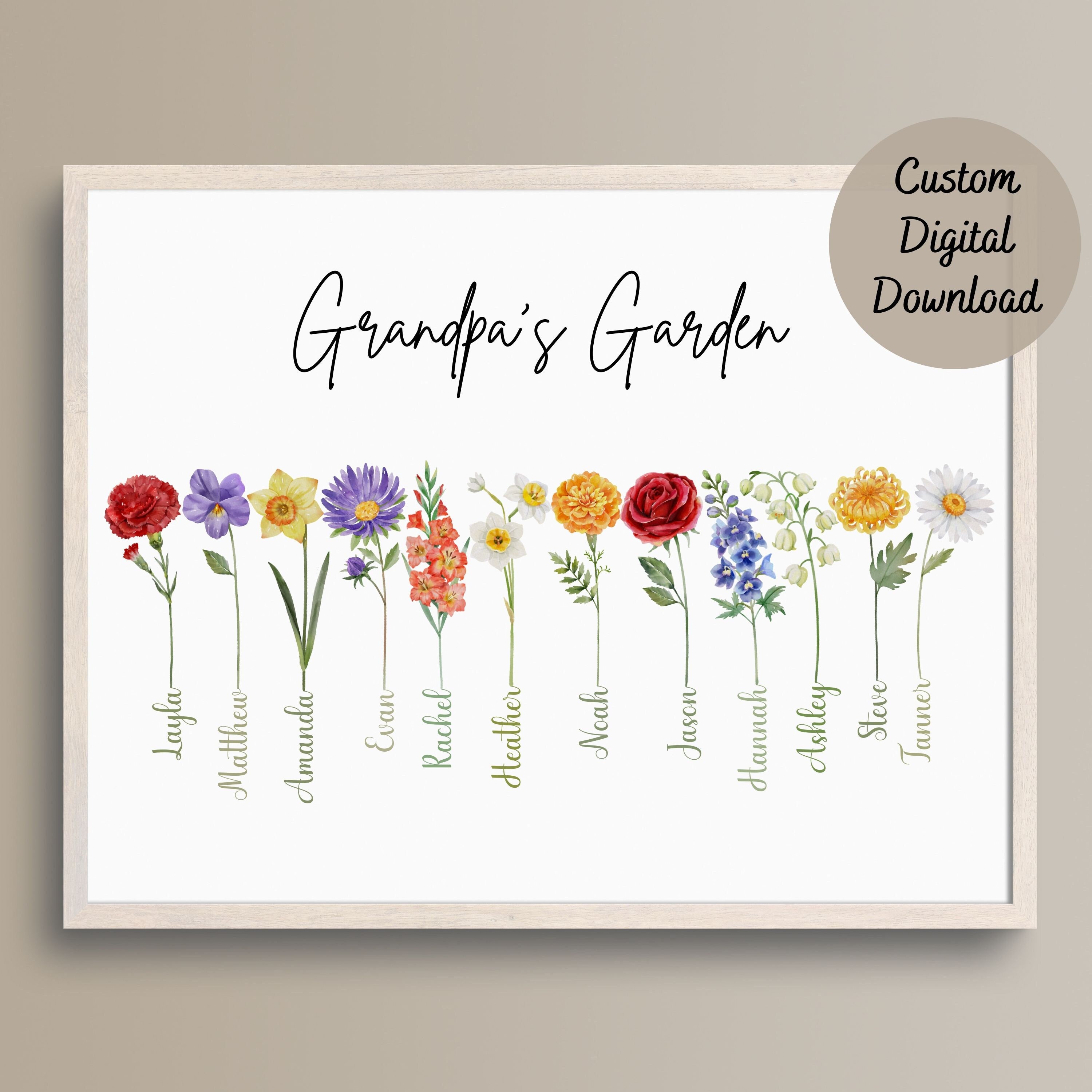 Birth Flower Gift Custom Grandpa's Garden Birth Flower Personalized ...