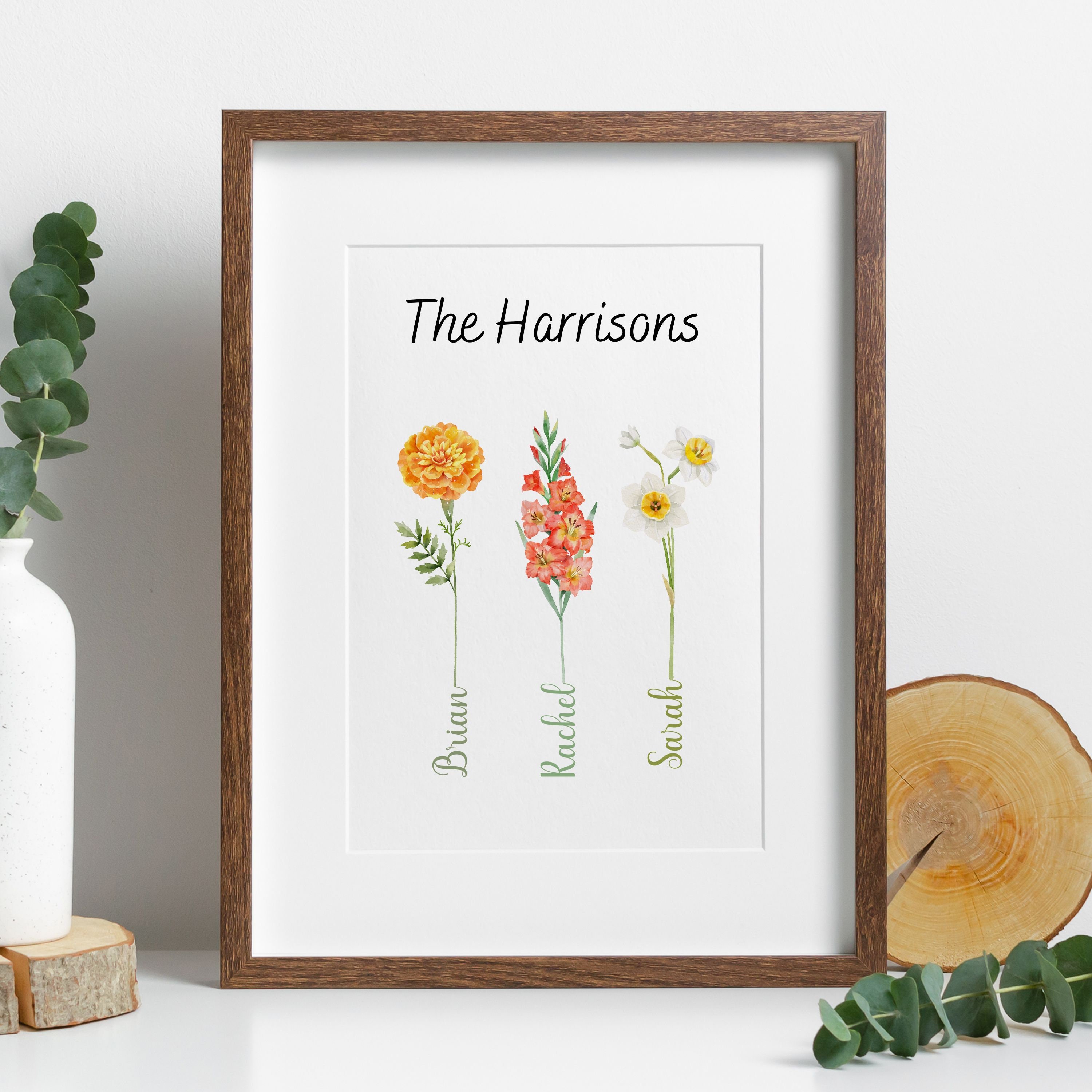 Family Birth Flower Gift Custom Birth Flower Personalized Christmas ...