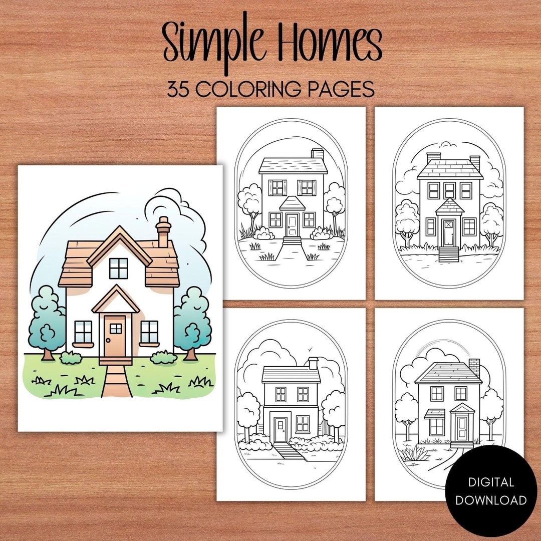 Simple Homes Coloring Pages for Adults Printable Coloring Book ...