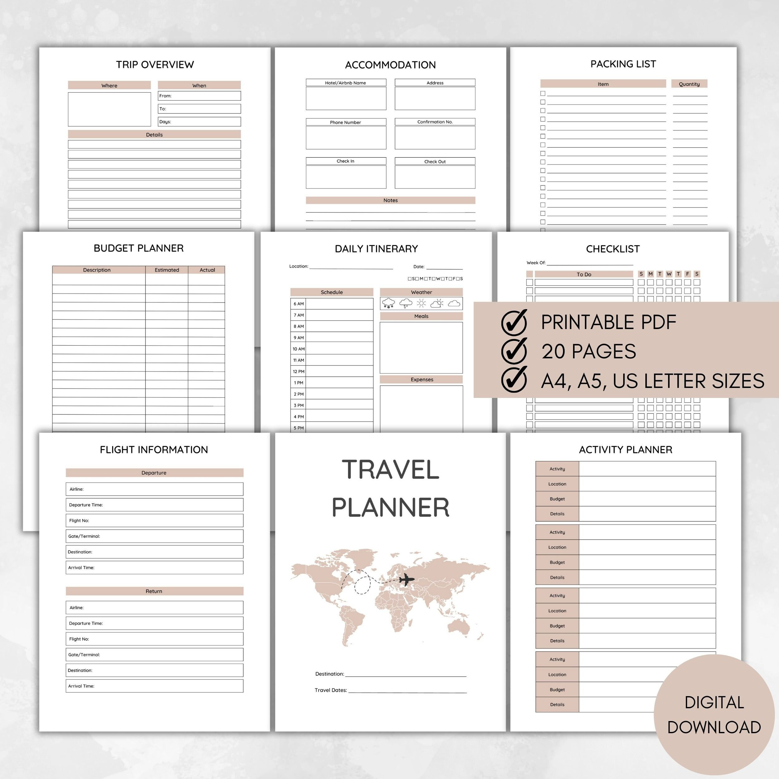 Travel Planner Printable Travel Template Digital Download Printable ...