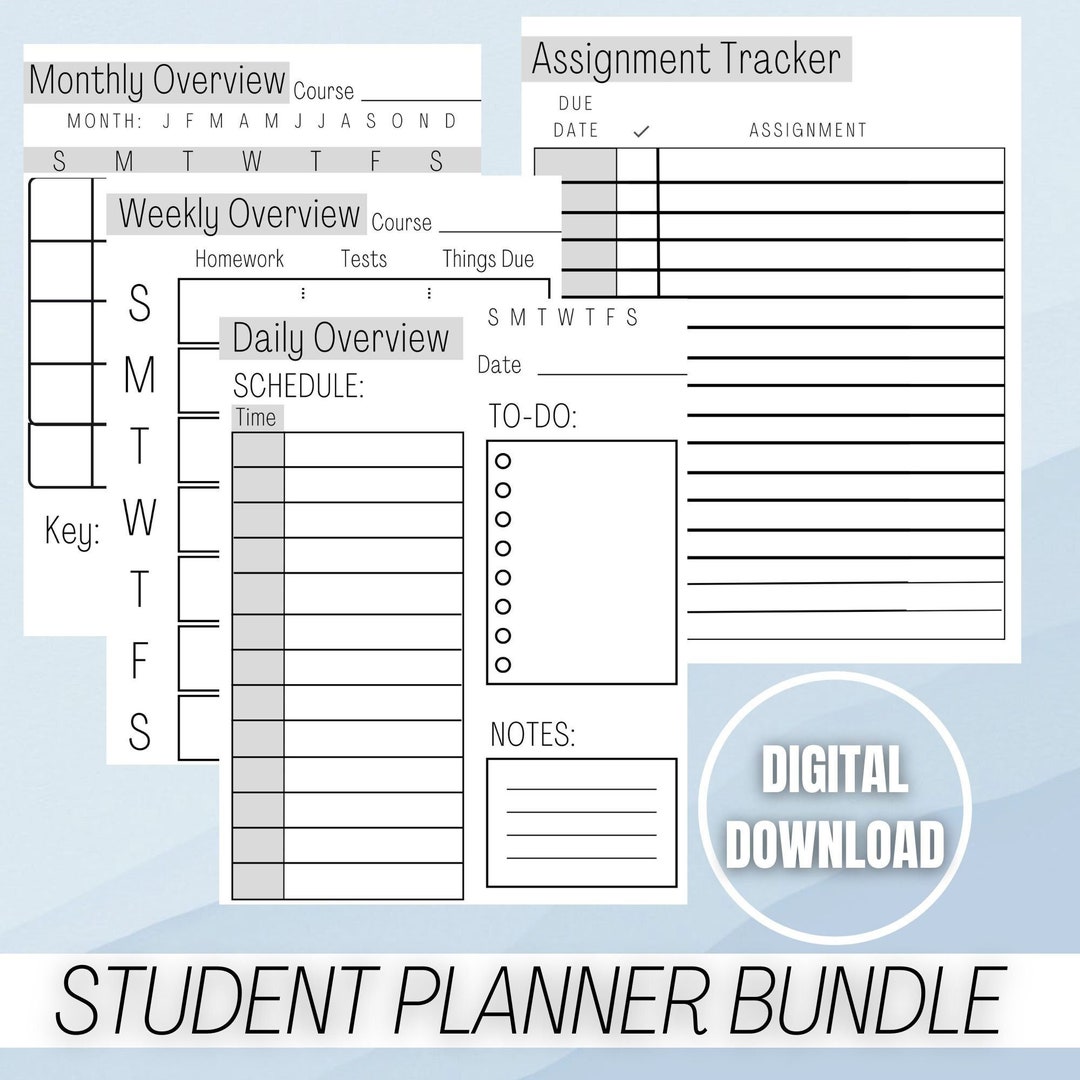 Student Planner Bundle, Study Tools, Assignment Tracker, Homework ...